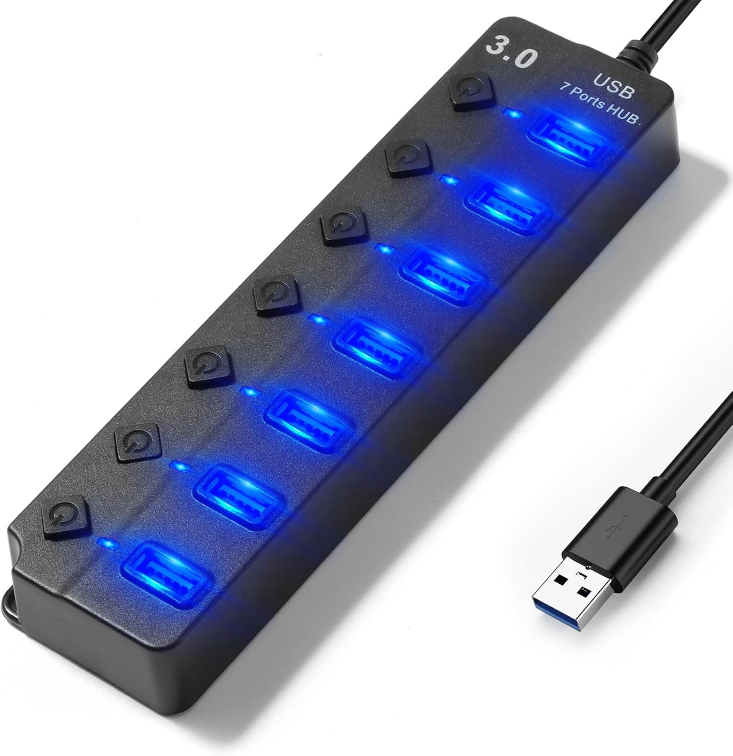 Hoppac Hub USB Multipresa a 7 Porte (1 USB 3.0 6USB 2.0) con Interruttori Indipendenti, Spie LED ...
