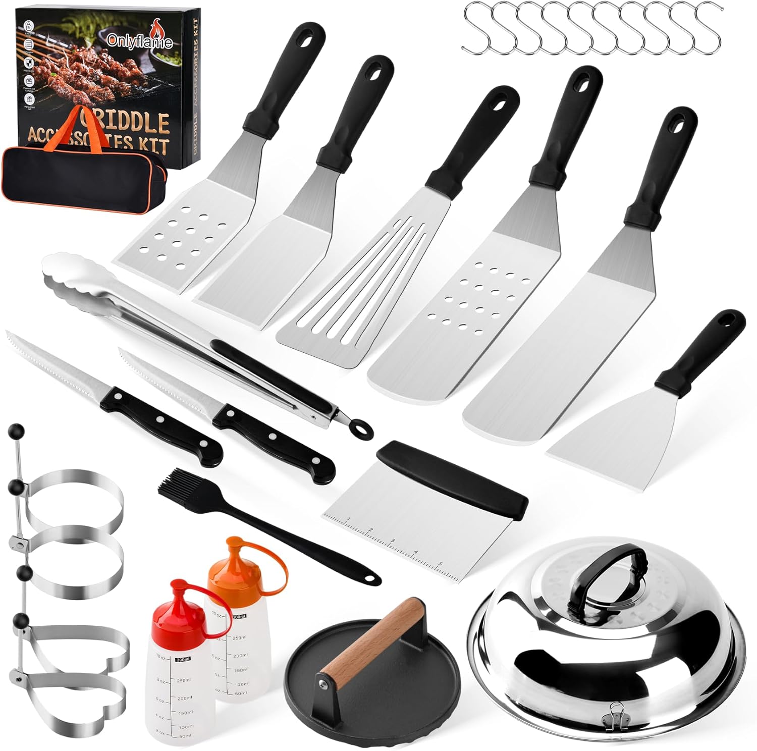 Onlyflame 30PCS Professional BBQ Griddle Tool Kit for Flat Top Grill ...