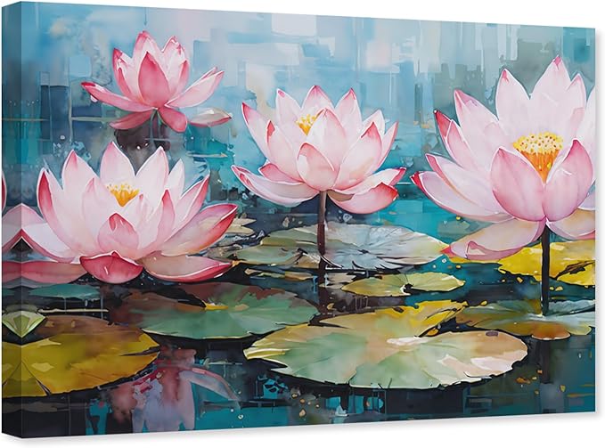 Amazon.com: ARTZGX Lotus Canvas Wall Art Blooming Pink Flower Picture ...