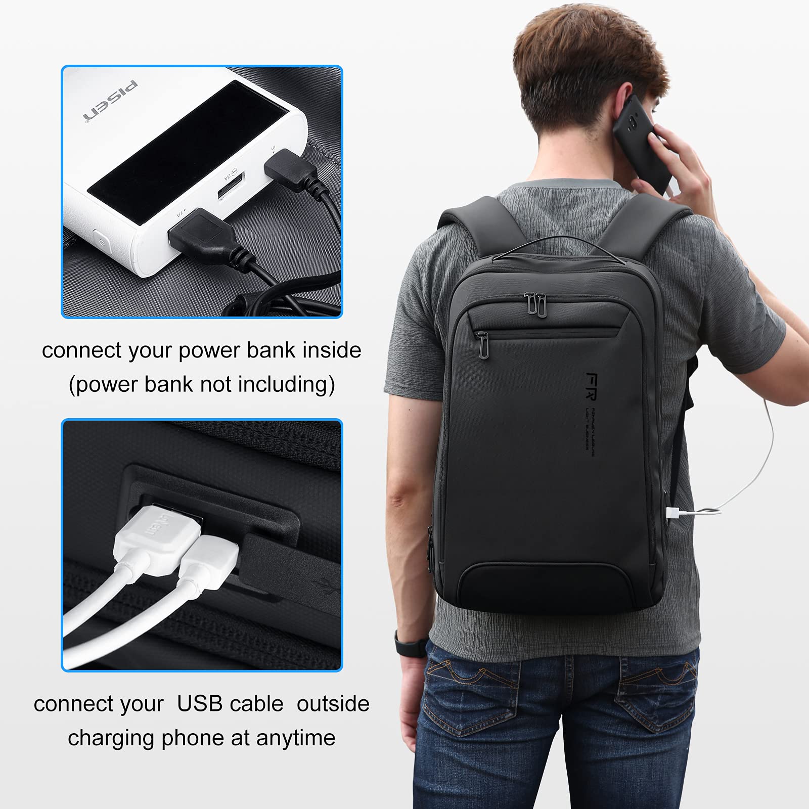 FENRUIEN 15.6 Inch Slim Laptop Backpack for Men Business Lightweight ...