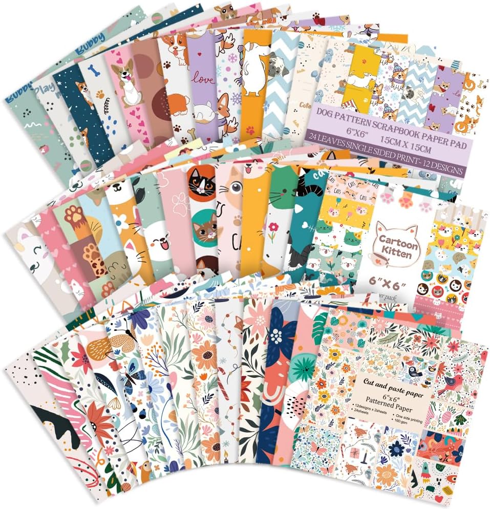 Amazon.com: E-WEICHEN 72 Sheets Scrapbooking Paper Pad 6”x6” Decorative ...