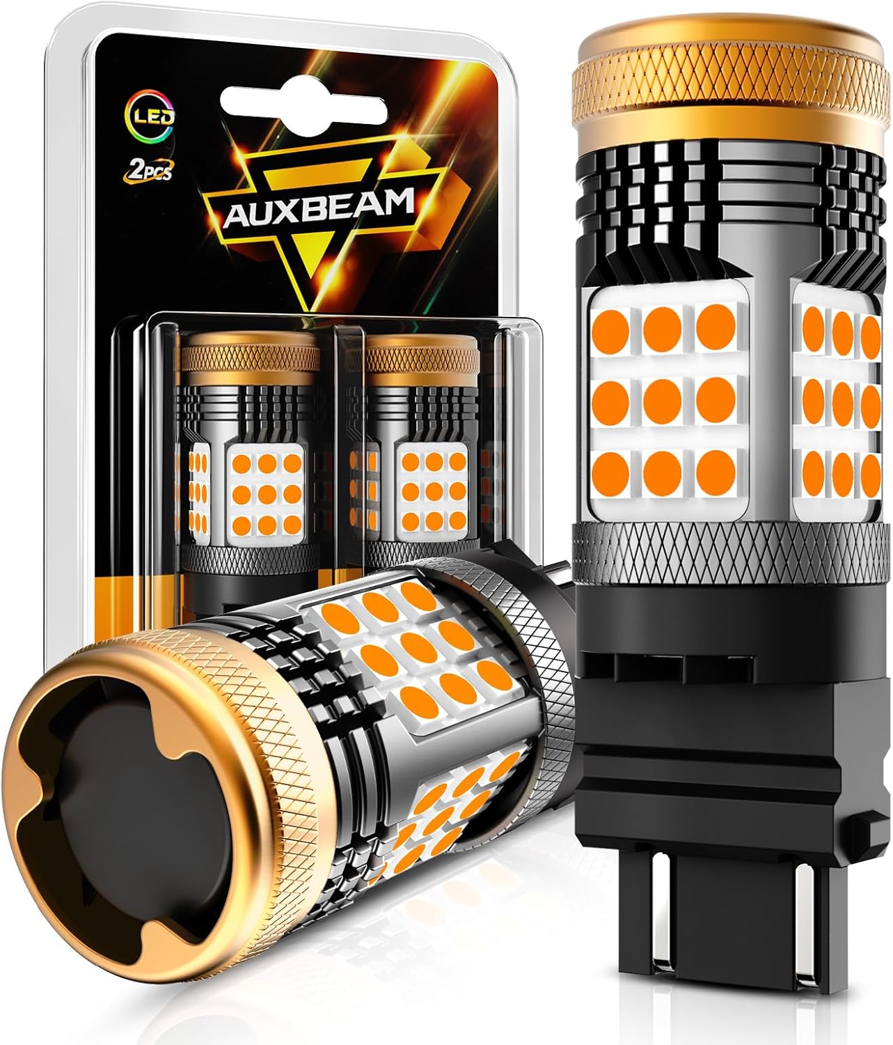 Amazon.com: Auxbeam B21 Series 3157 LED Bulbs Amber Yellow Built in ...