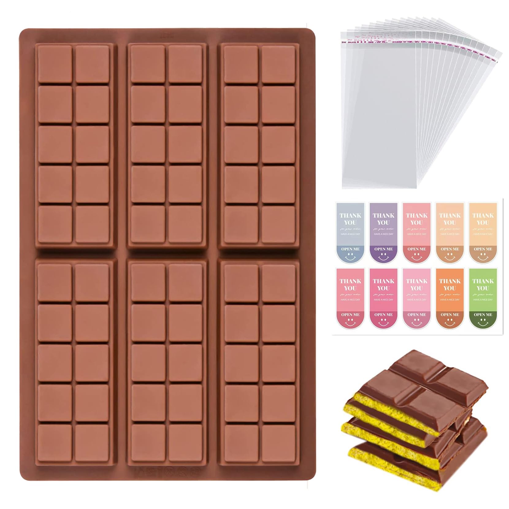 Amazon.com: 6 Cavities Chocolate Bar Mold Deep with 100pcs Storage Bags ...