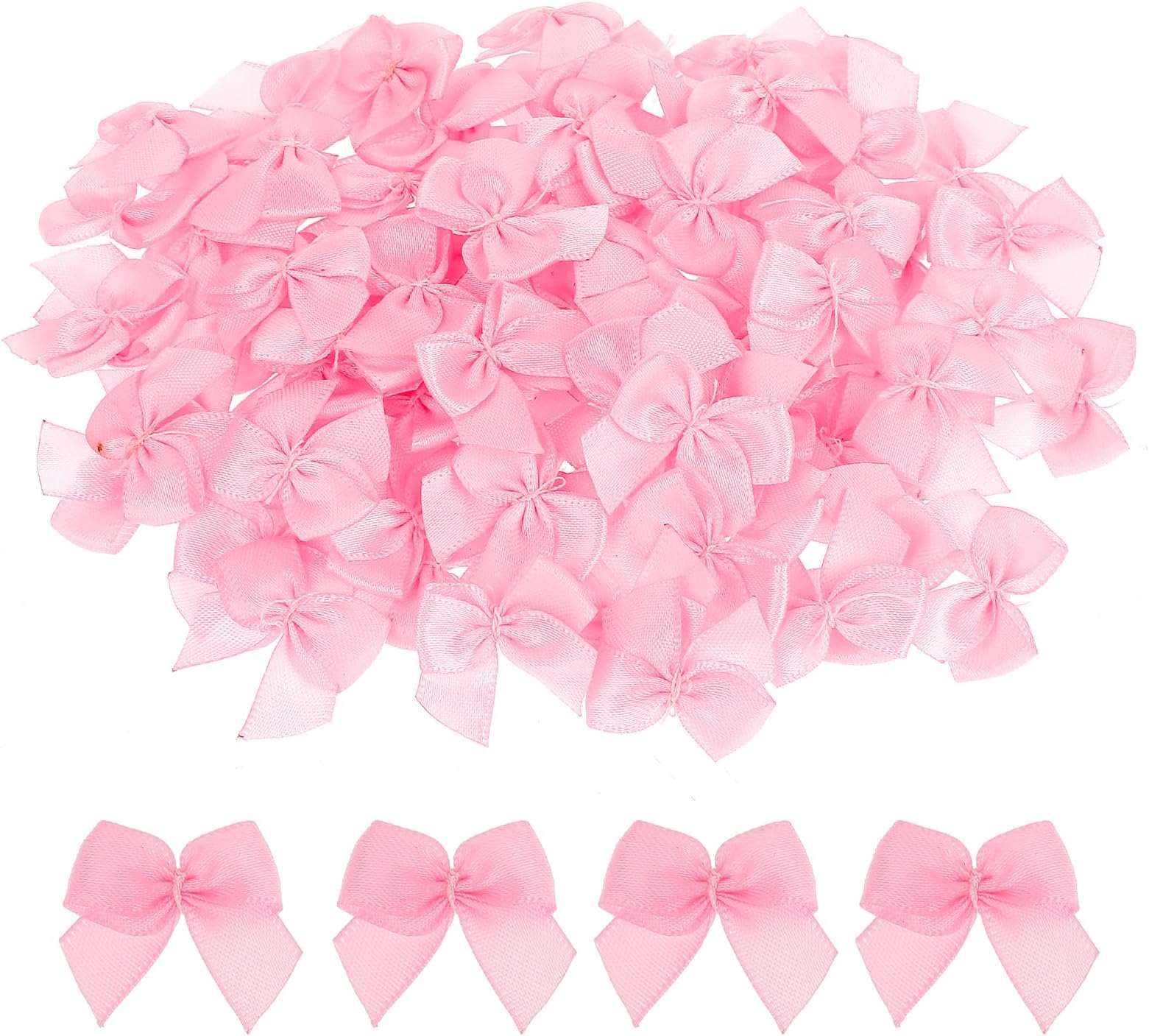 AOZUO 100 Tiny Pink Satin Fabric Bows - DIY Mini Ribbon Bows for Gift ...