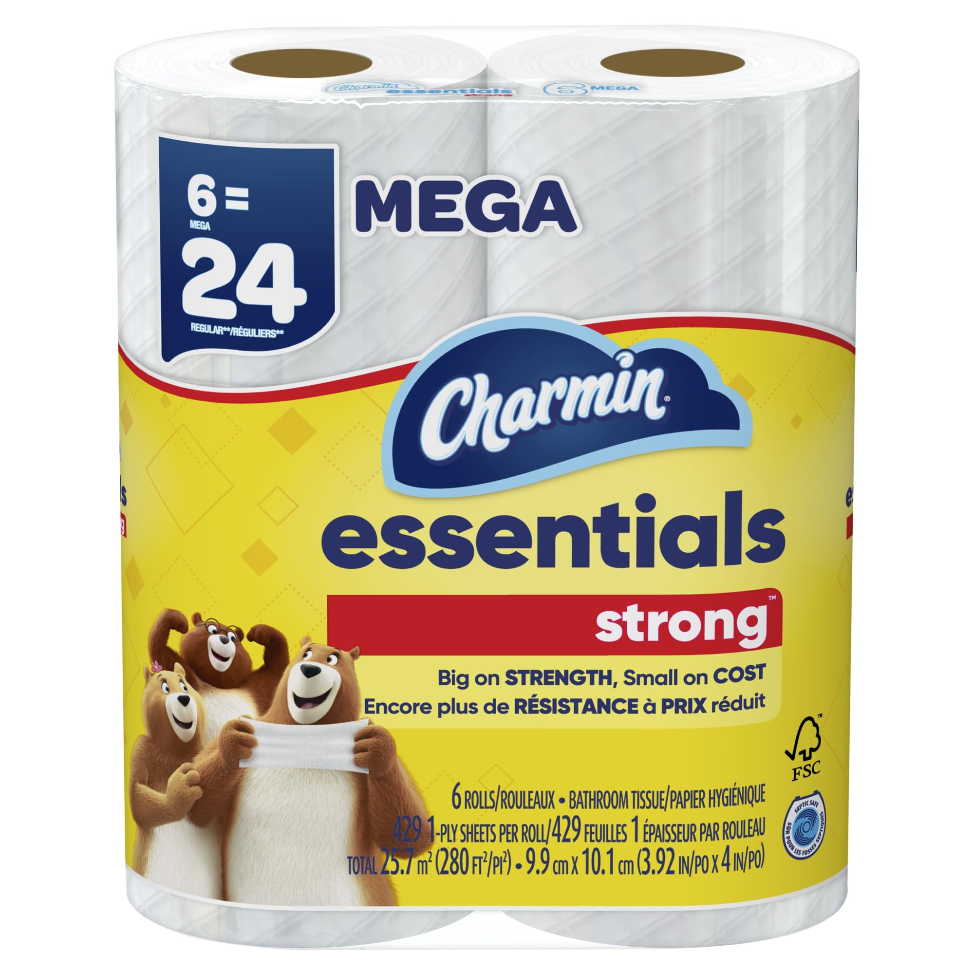 Amazon.com : Charmin Essentials 1-Ply Mega Rolls Strong Bathroom Tissue ...