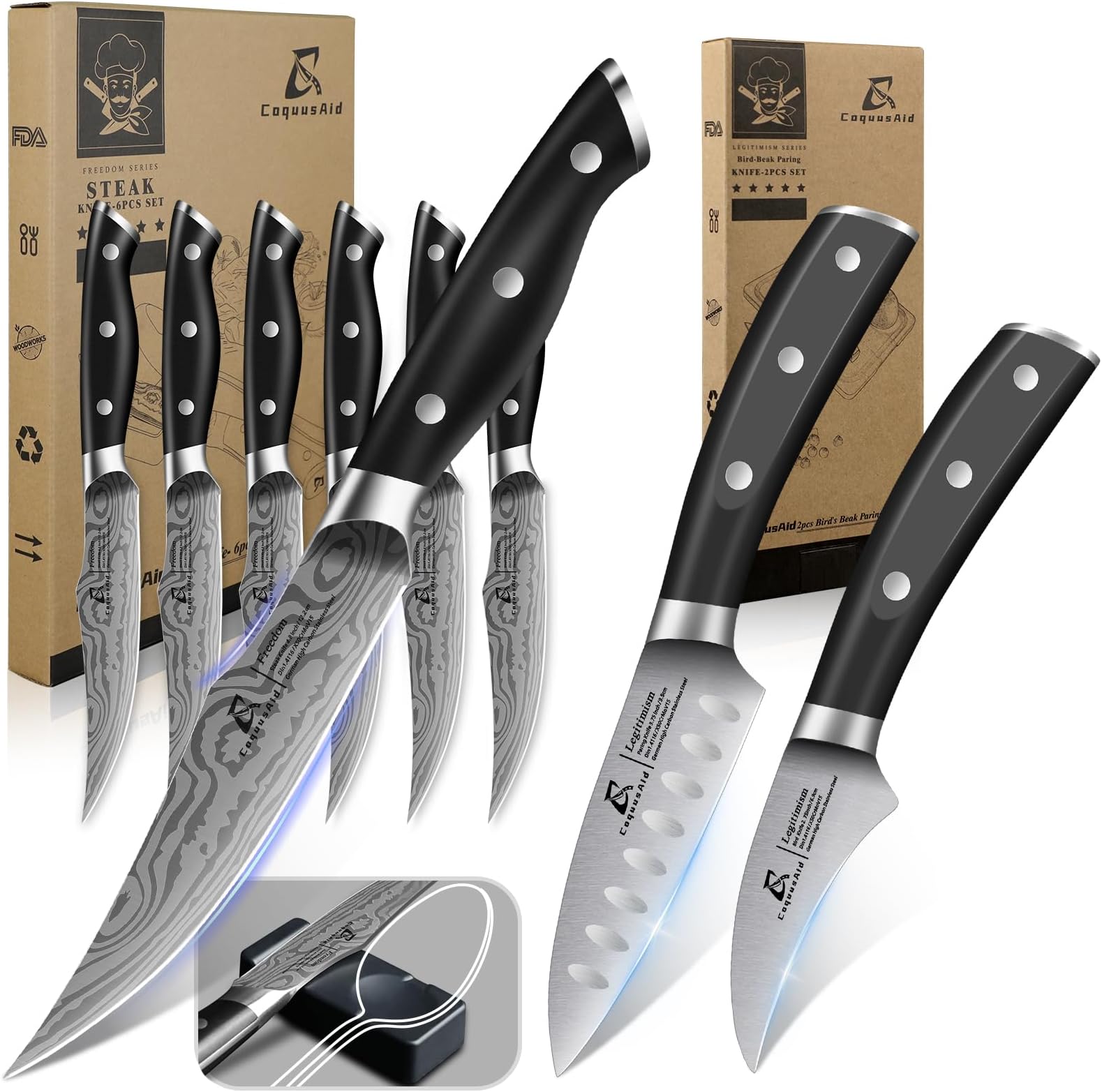 Amazon.com: CoquusAid Steak Knives Set of 6+2PCS Fruit & Vegetable ...