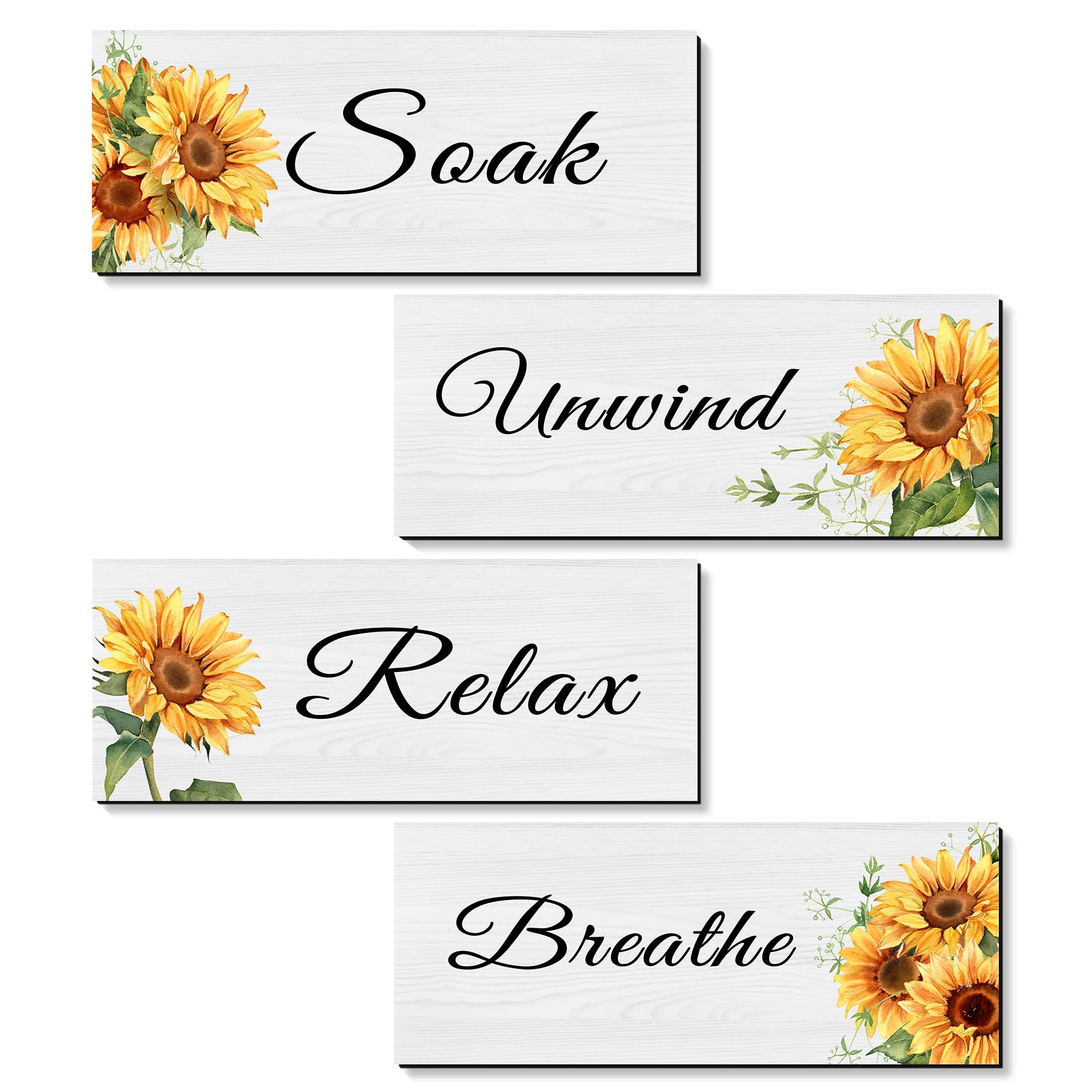 Snapklik.com : 4 Piece Sunflower Farmhouse Rustic Bathroom Wall Art - Relax