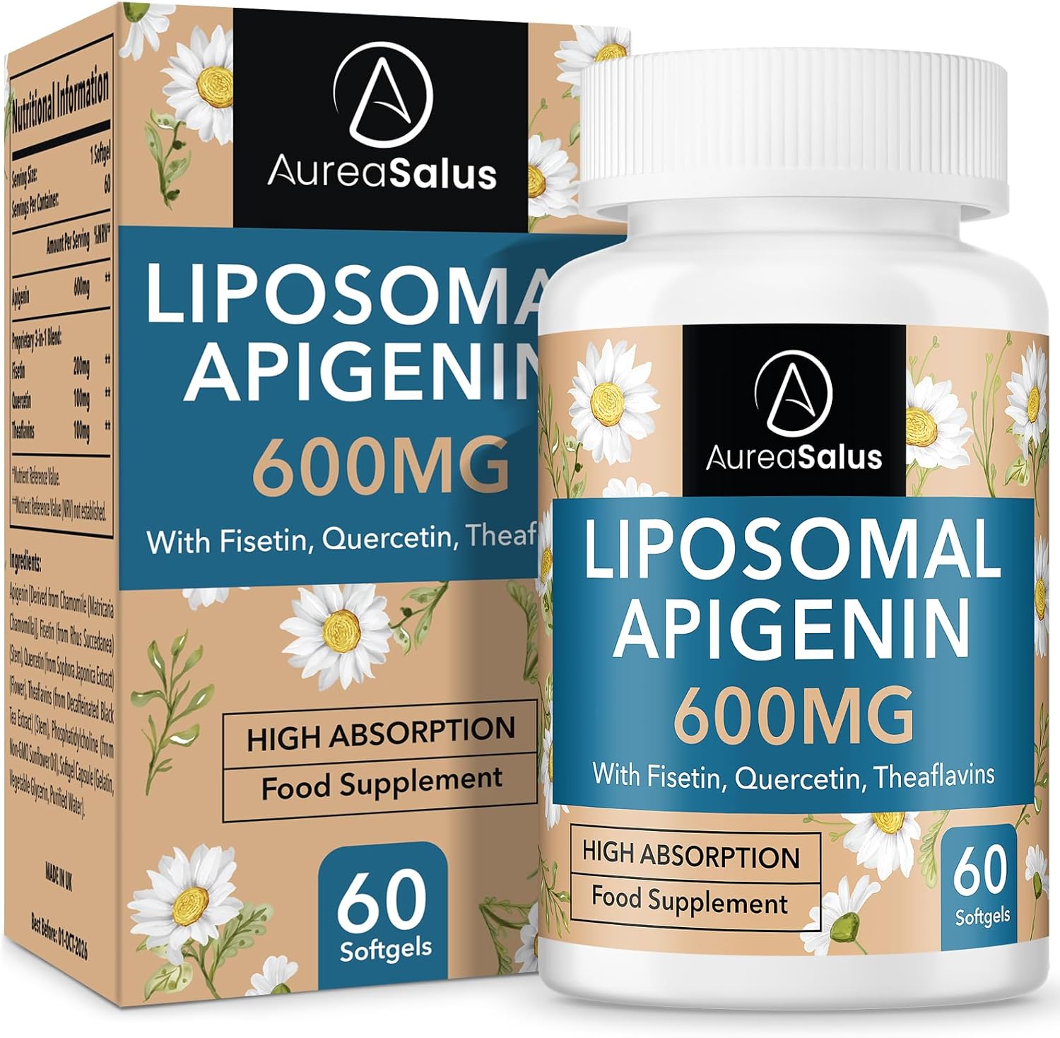 Apigenin 600mg, Extra Strength Liposomal Apigenin Supplement with ...