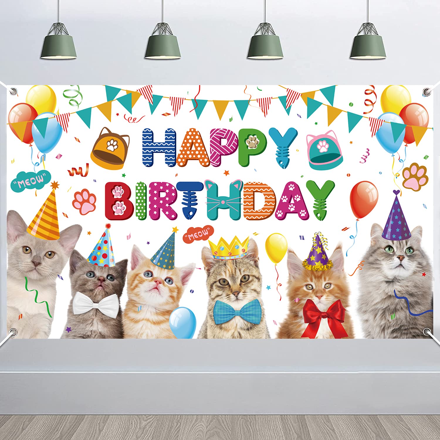 Buy Cats Theme Happy Birthday Banner Cats Theme Party Photo Backdrop ...