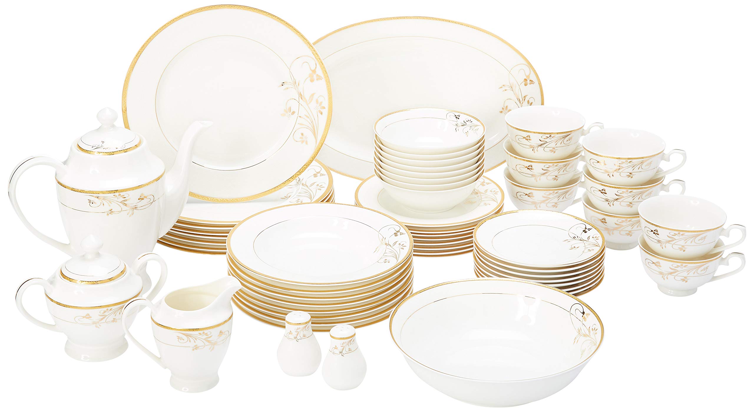 Buy Lorren Home Trends La Luna Bone China 57-Piece 24K Gold Floral ...