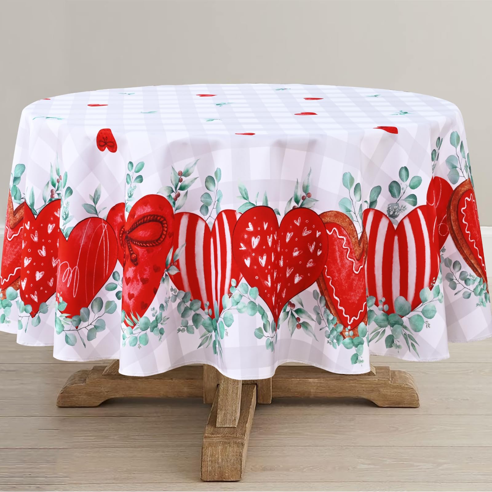 Amazon.com: Valentines Tablecloth Red Hearts Eucalyptus Leaves Table ...