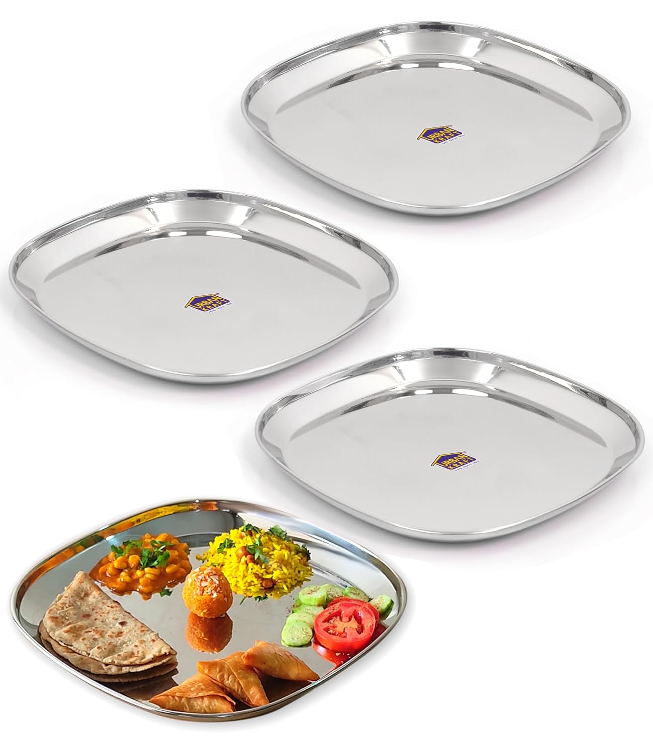 Buy URBAN KRAFT Stainless Steel Dinner Plates Pack of 4 | 29 cm Steel ...