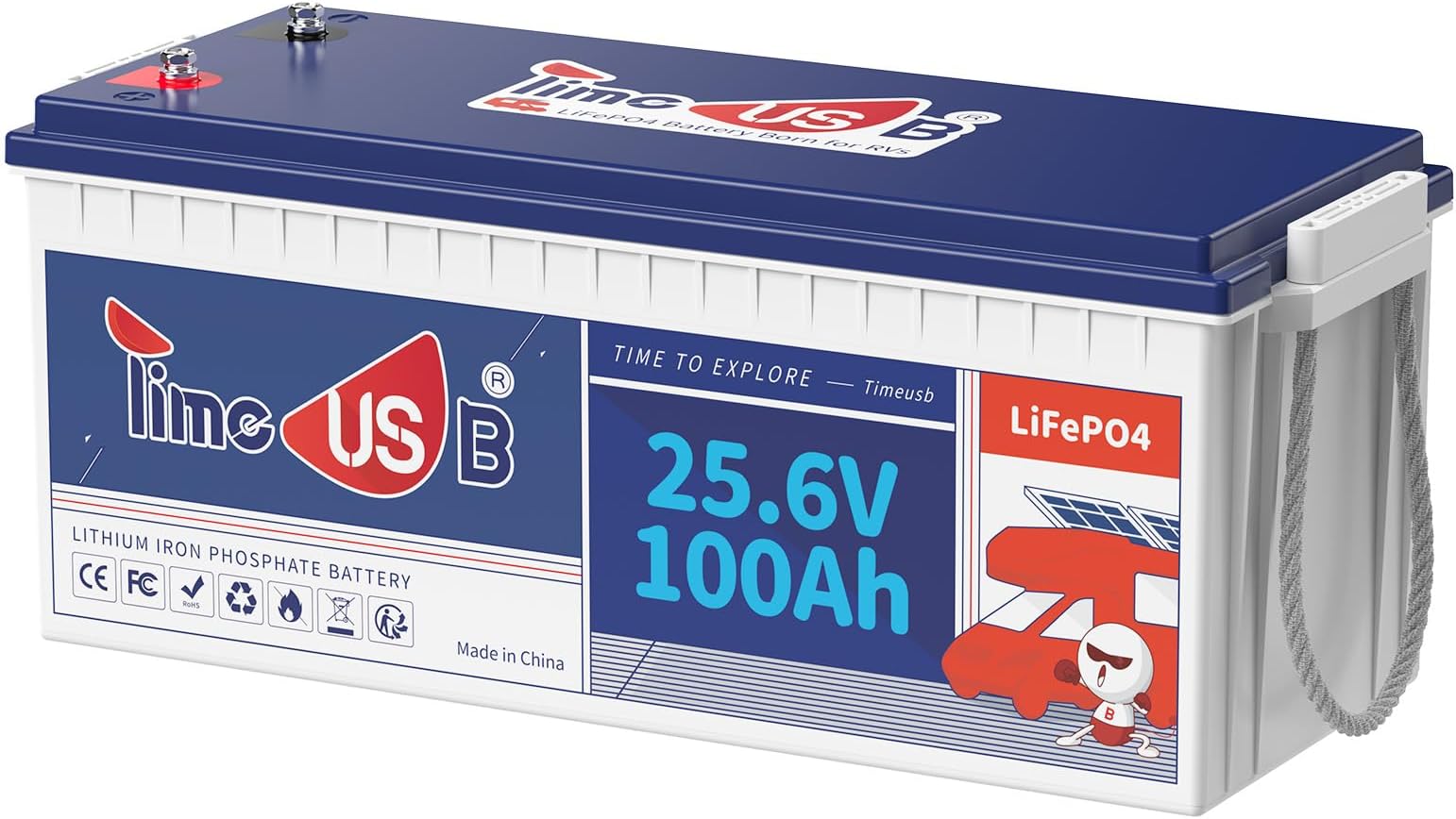 Timeusb 24V 100Ah LiFePO4 Battery, Built-in 100A BMS, 2.56kWh Lithium ...