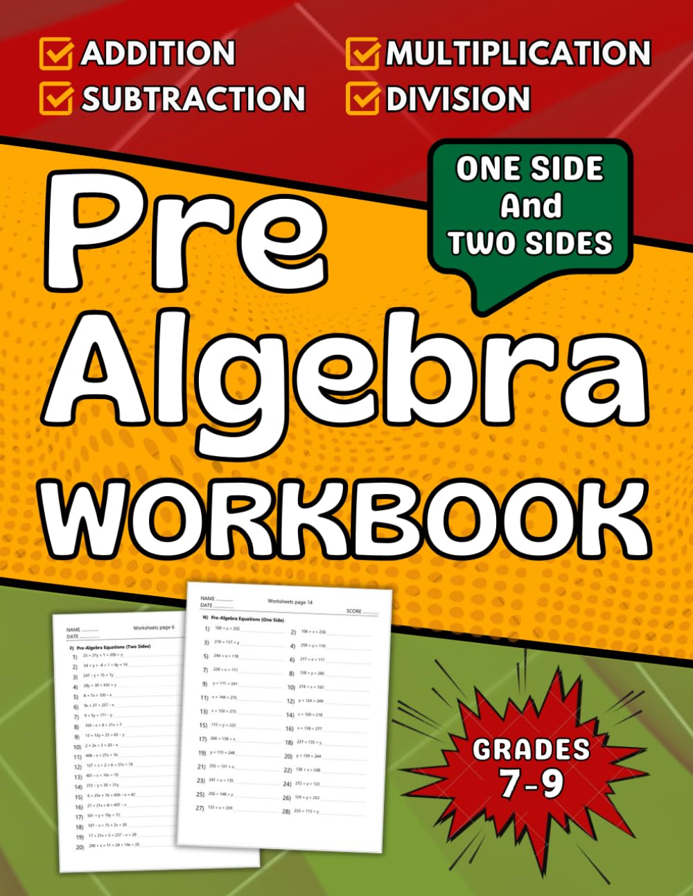 Pre Algebra Workbook Grades 7 To 9 Addition, Subtraction ...
