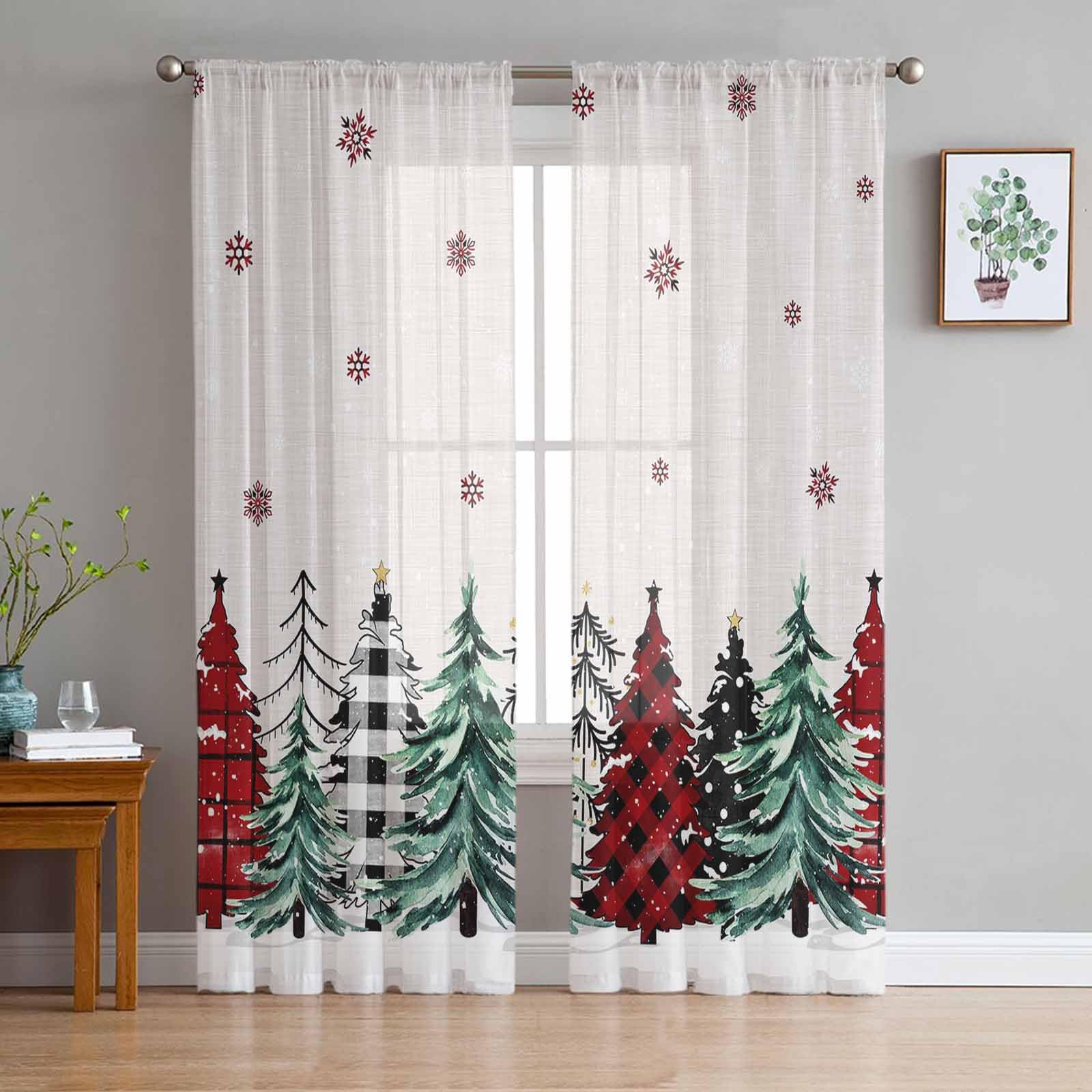 Amazon.com: Christmas Tree Semi Sheer Curtains 72 inches Long, Winter ...