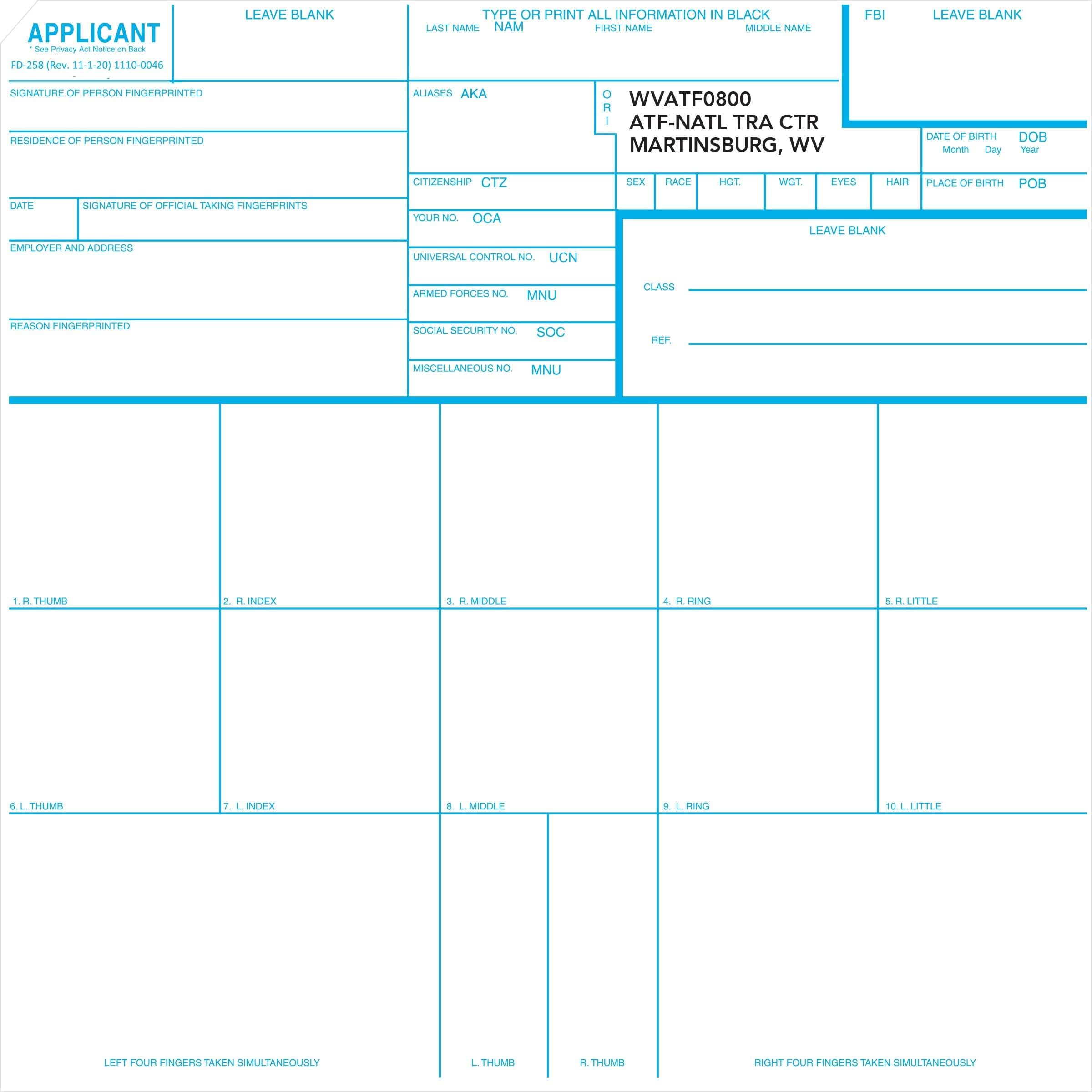 Amazon.com : Fingerprint Cards, Applicant FD-258, 100 Pack : Office ...