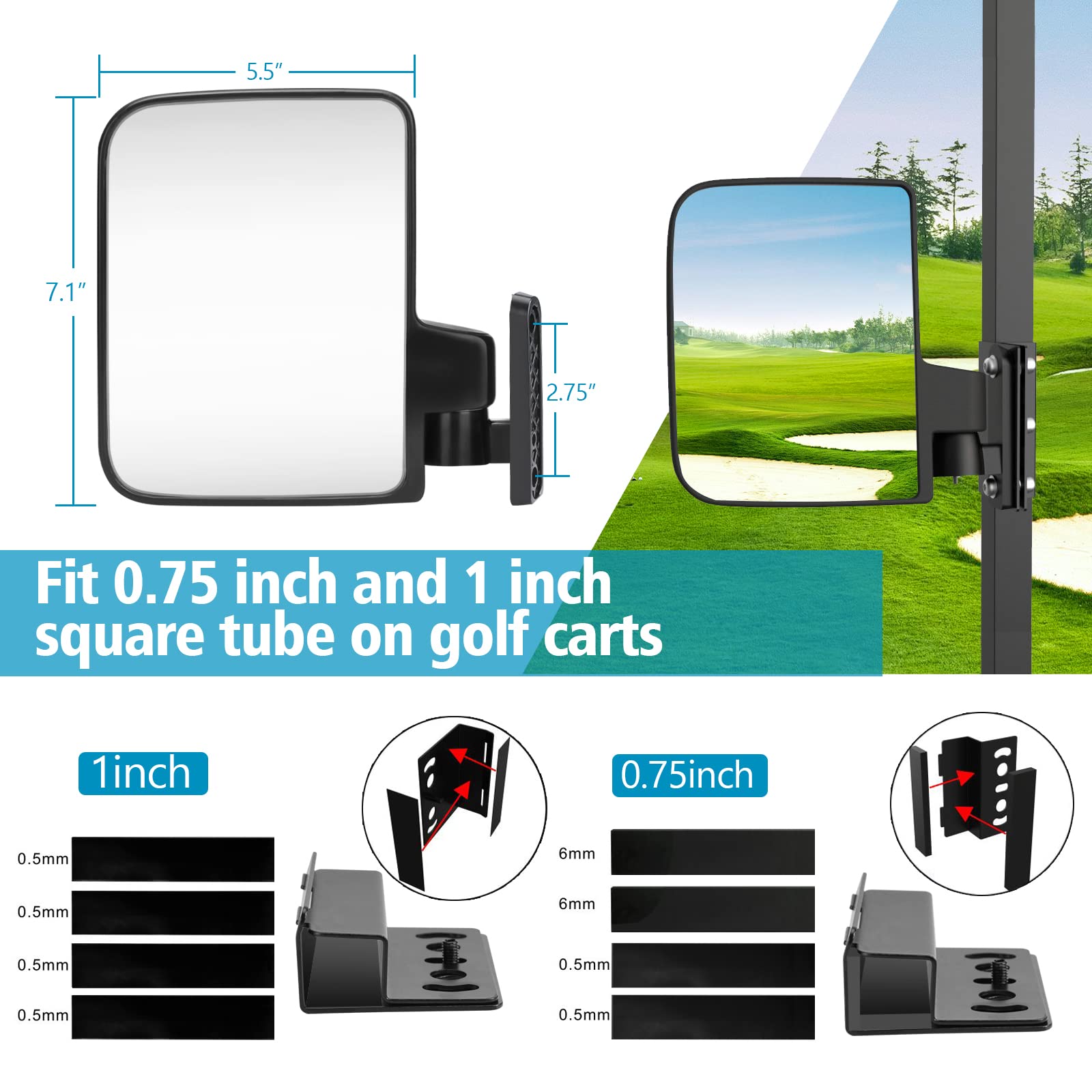 Snapklik.com : BETOOLL Golf Cart Mirror - No Drilling Folding Golf Cart ...