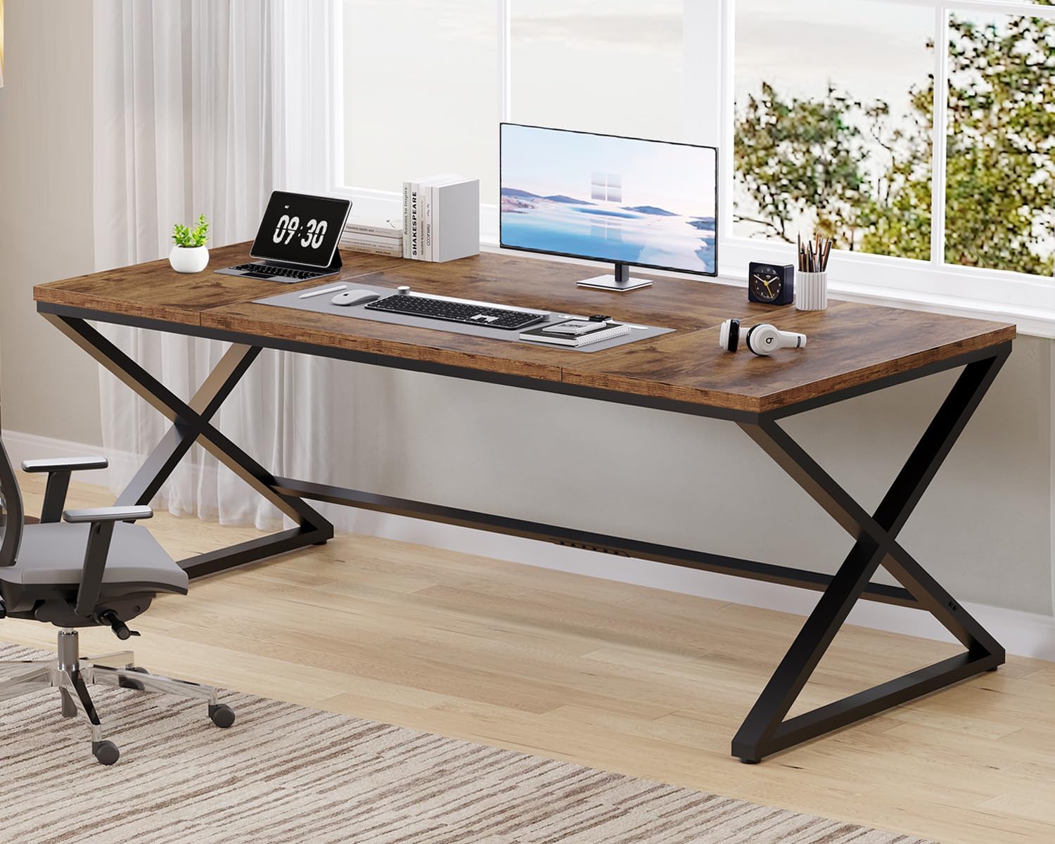 Amazon.com: LVB Rustic Large Home Office Desk, 70.8" Long and Wide ...