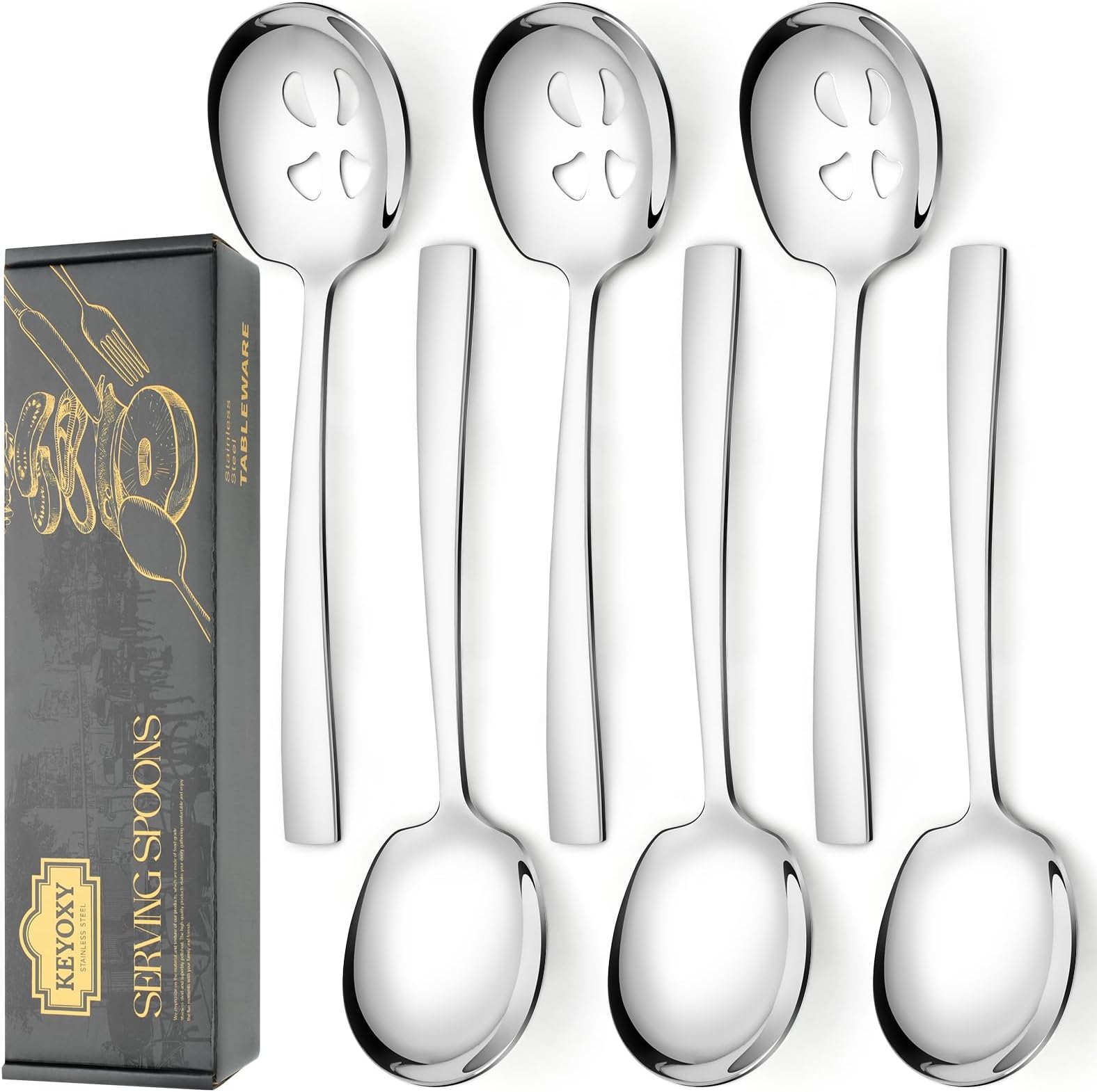 Amazon.com | GoGeiLi Stainless Steel Serving Spoon Set, Include 3 Large ...