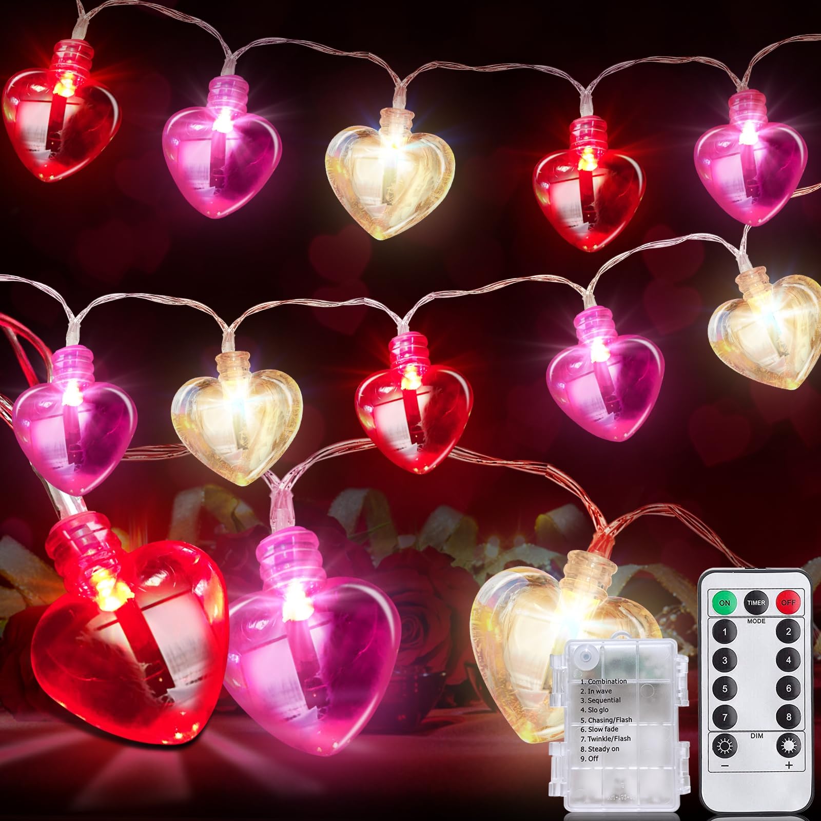 Amazon.com: 8 Modes & Remote Control - 2 Pack Valentine's Day Lights ...