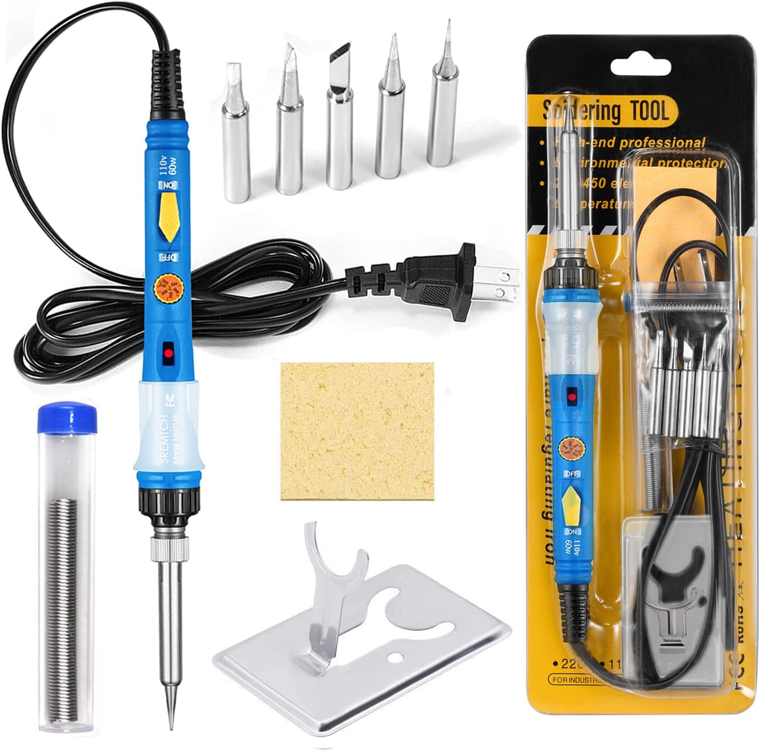 Soldering Iron Kit Electronics, [Upgraded] 60W Adjustable Temperature ...