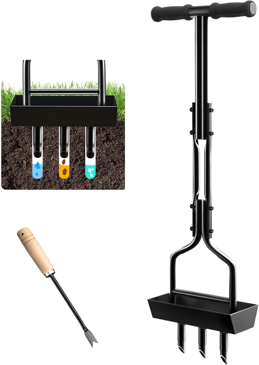 Bekuya Lawn Aerator Coring Garden Tool, Manual Lawn Coring Aerator with Soil Corer Collector ...