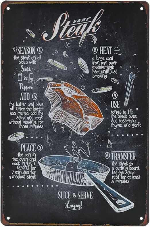 Amazon.com: TREEPERI Food Vintage Tin Sign - Beef Steak Retro Metel ...