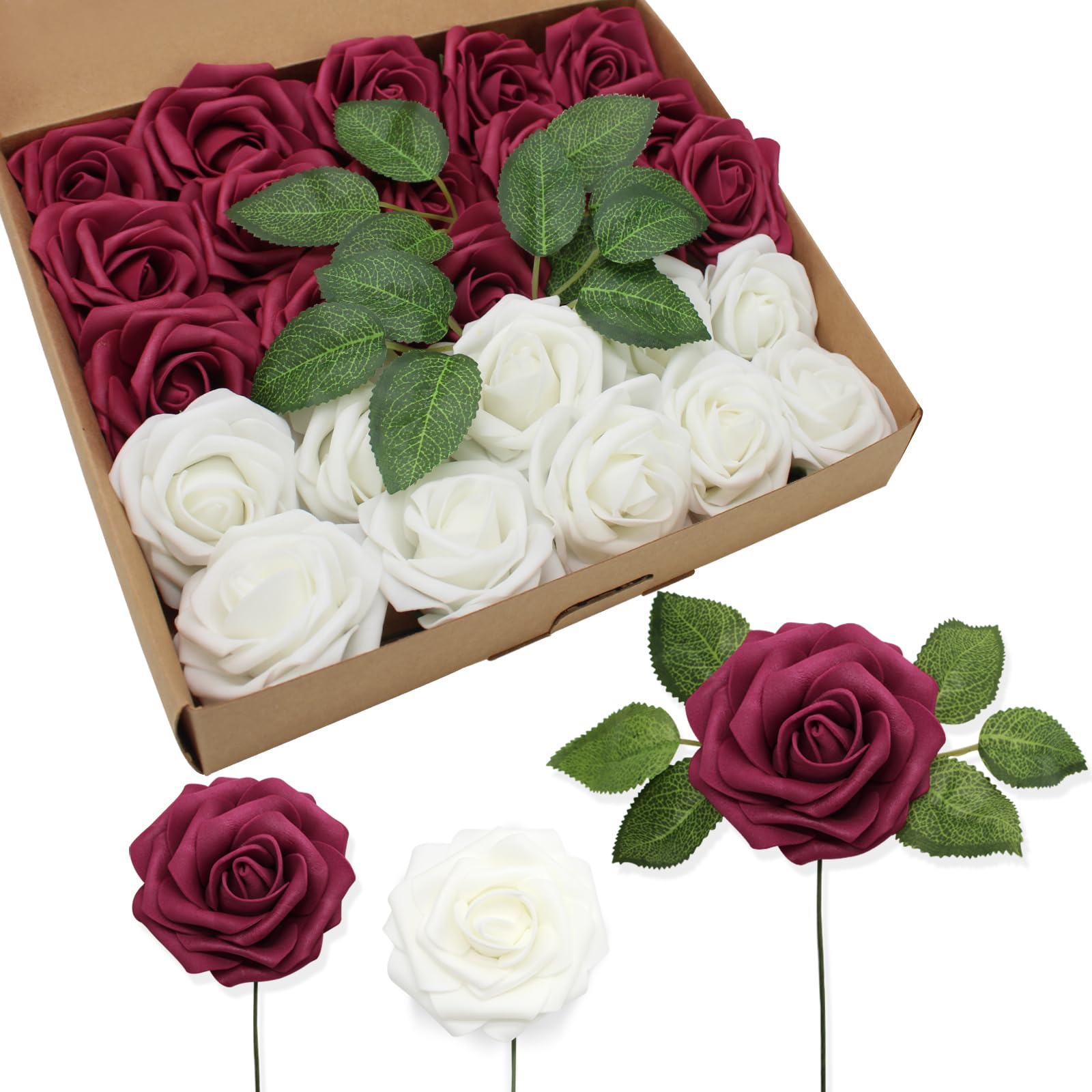 Amazon.com: JOYLEX Artificial Flowers Realistic Roses, 50 pcs Real ...