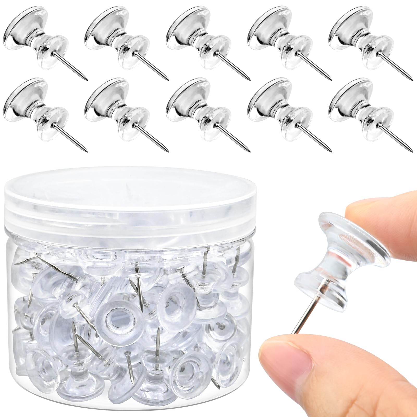 Amazon.com: 100 Pack Large Push Pins Clear Thumb Tacks 1 Inch Giant ...