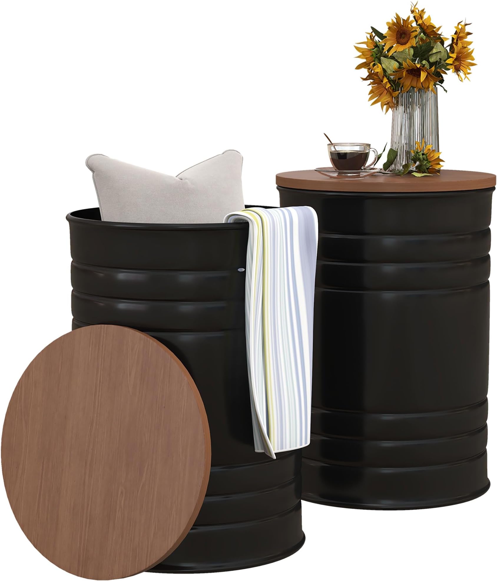 Amazon.com: HOMCOM Nesting End Table Set of 2, Round Storage Ottoman ...