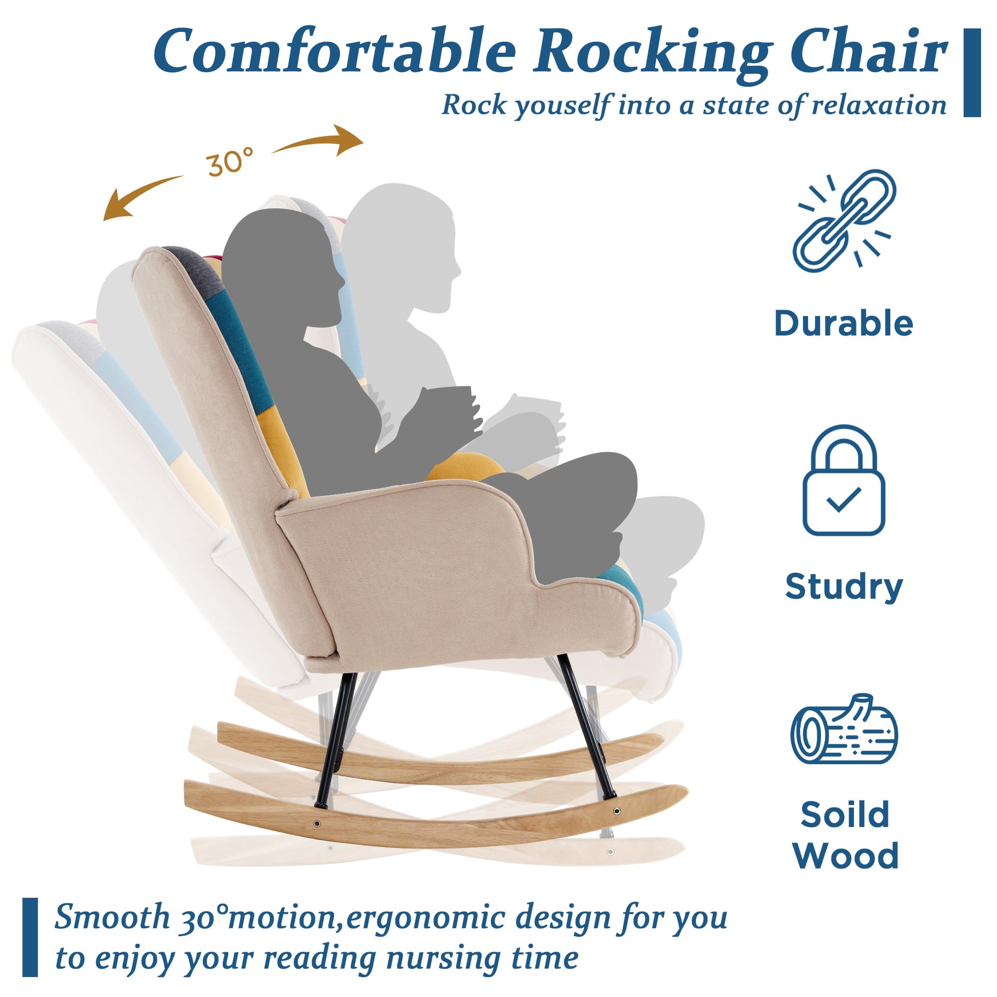 Rocking Chair -Glider Rocking Chair with High Backrest, Comfy Accent ...