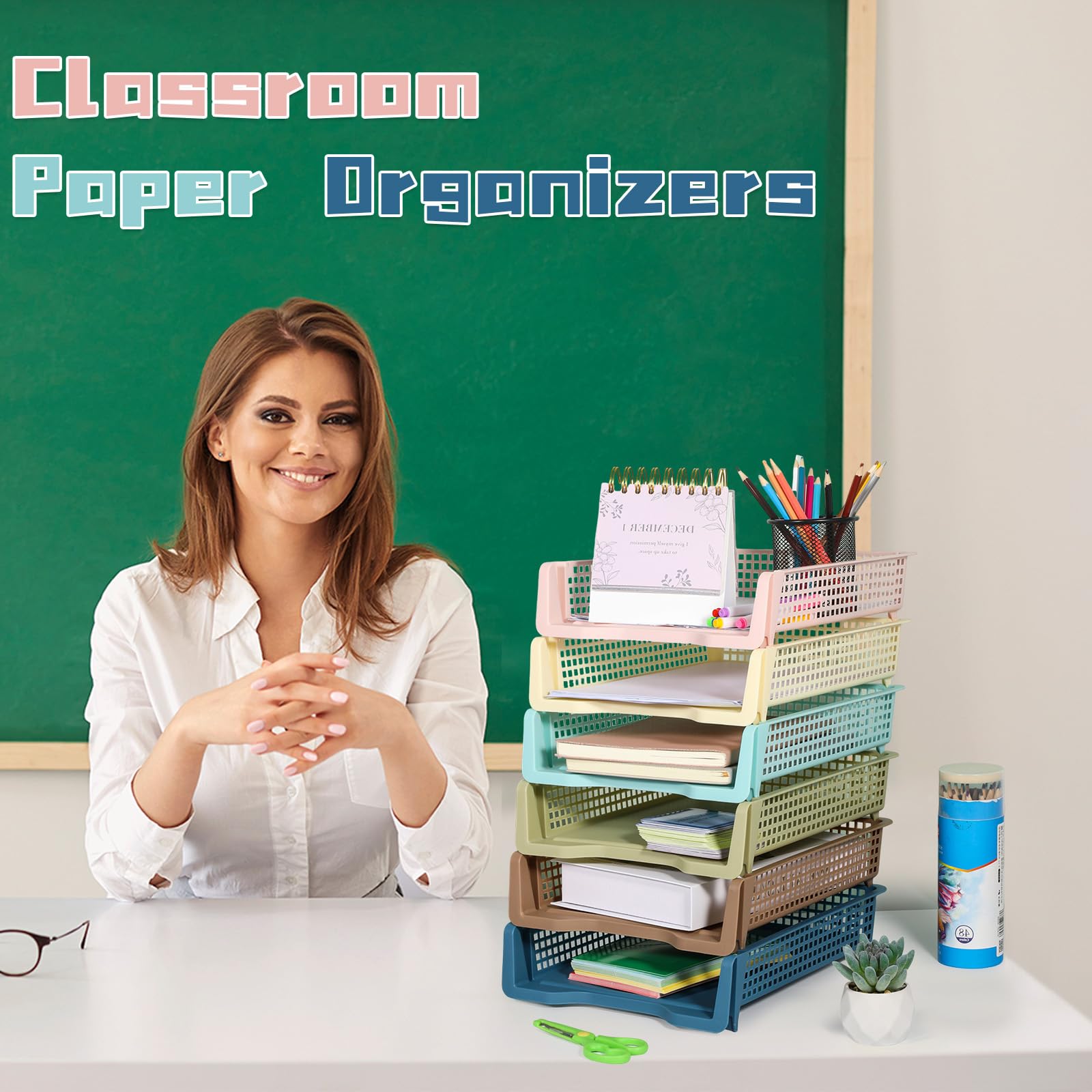 Snapklik.com : Set Of 6 Boho Turn In Trays For Teachers Stackable ...