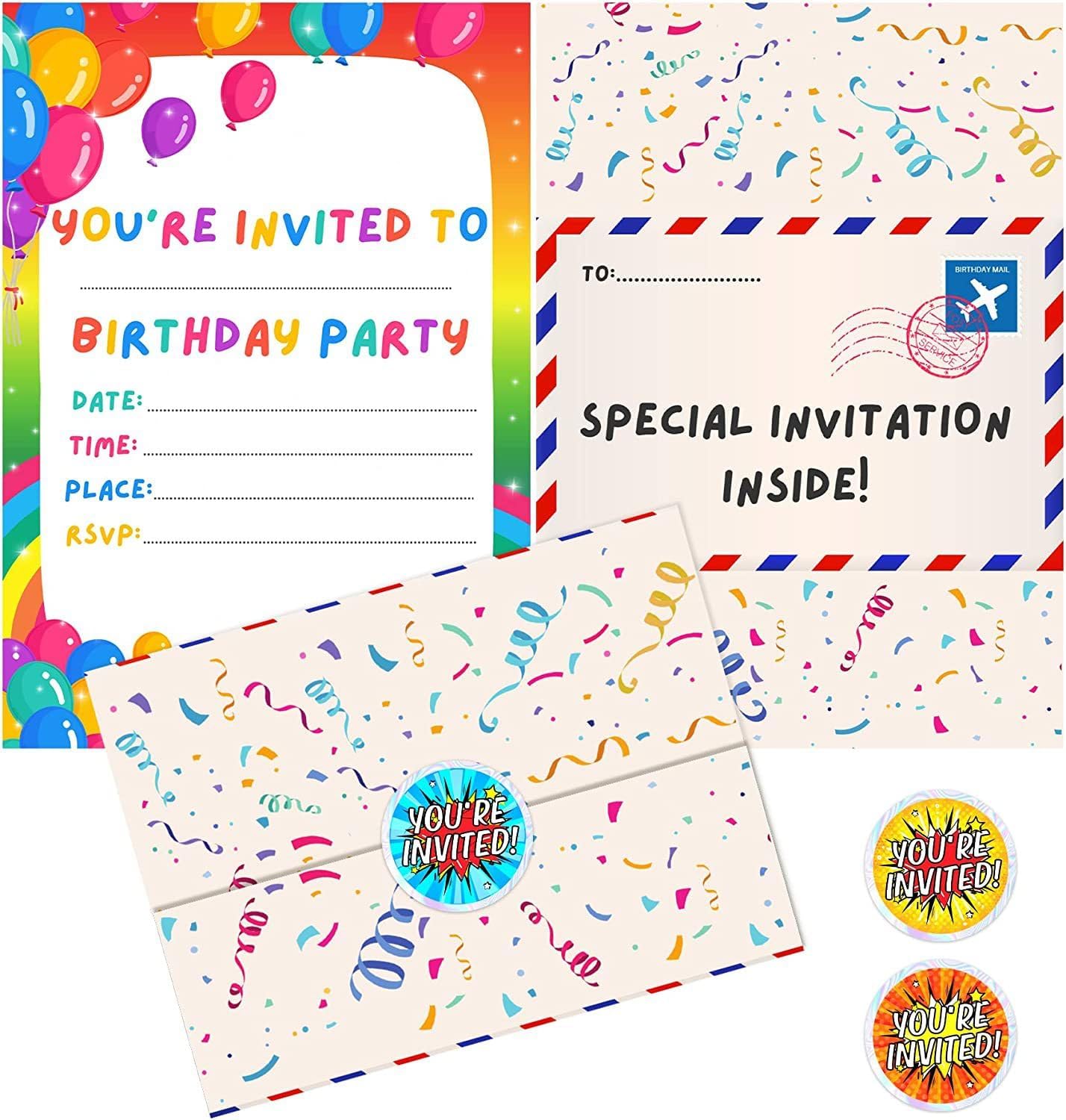 Xugoox Birthday Party Invitations, 24 Pieces Rainbow Kids Birthday ...