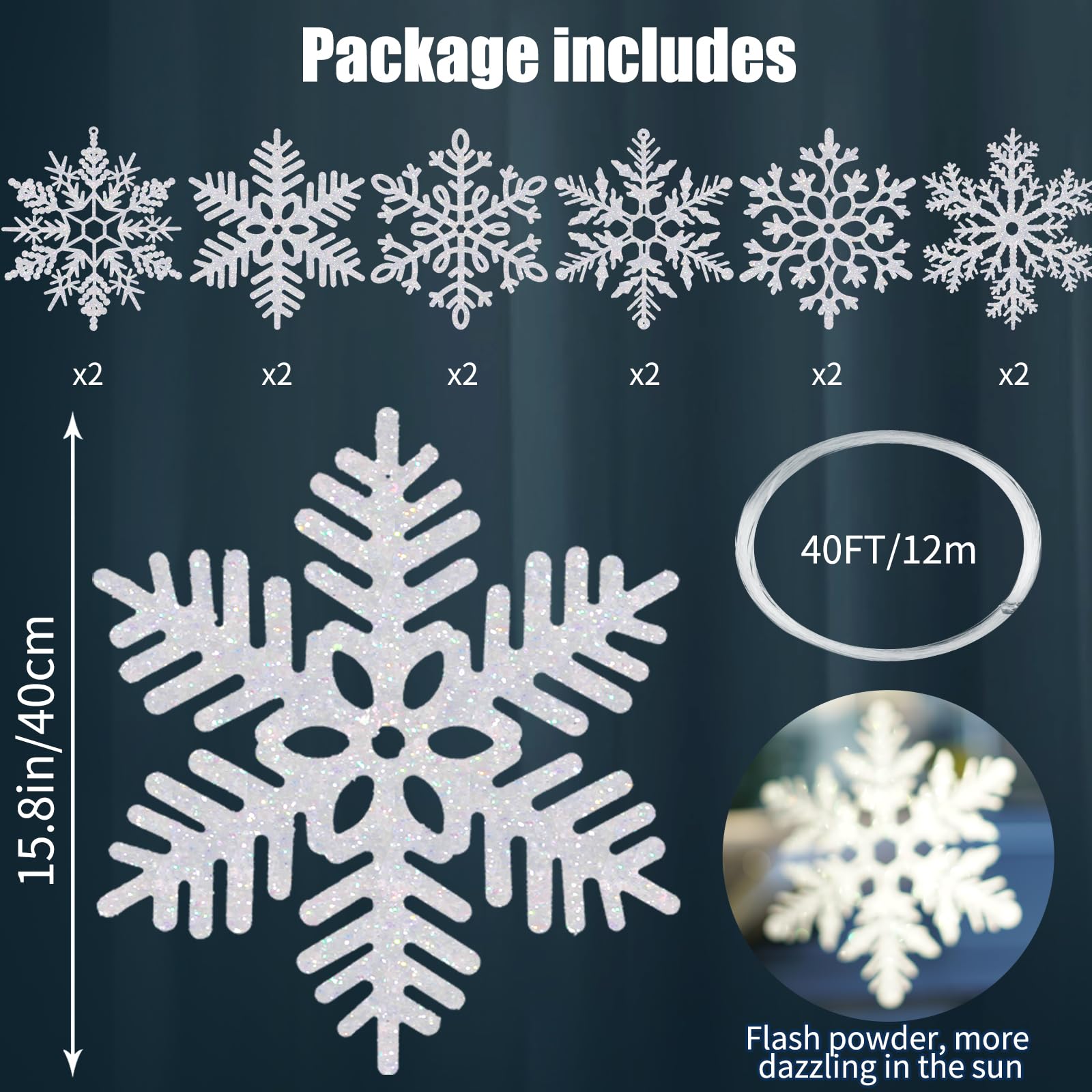 Snapklik.com : 12 Pcs 15.8 Large Snowflake Decorations Giant Hanging ...