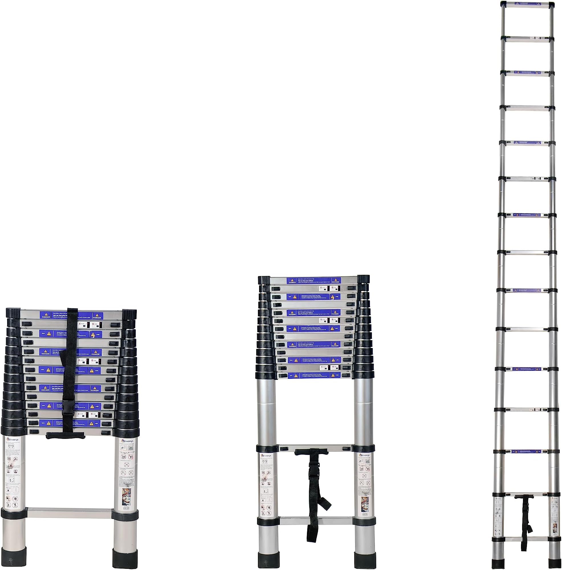 Equal 15 FT Aluminum Folding Telescopic Ladder with 2 Triangle ...
