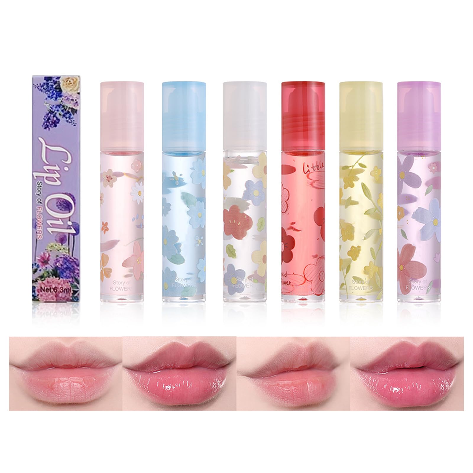 Lip Plumper Gloss Lip Oils,6Pcs Fruit-flavored Lip Gloss,Transparent ...