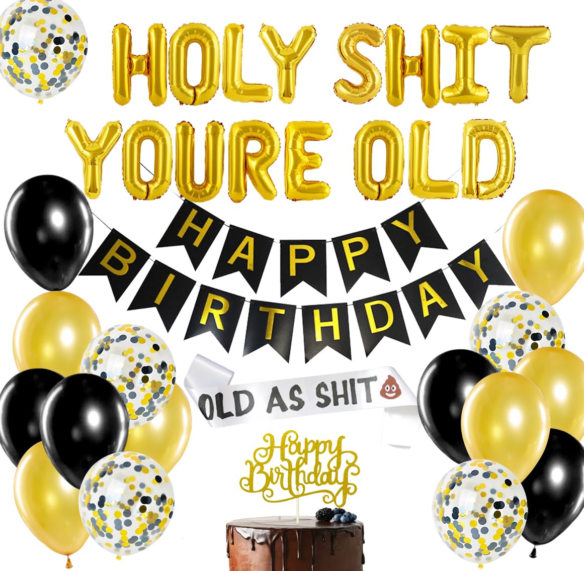 Amazon.com: Holy Shit You're Old Banner Birthday Decorations Men, Old ...