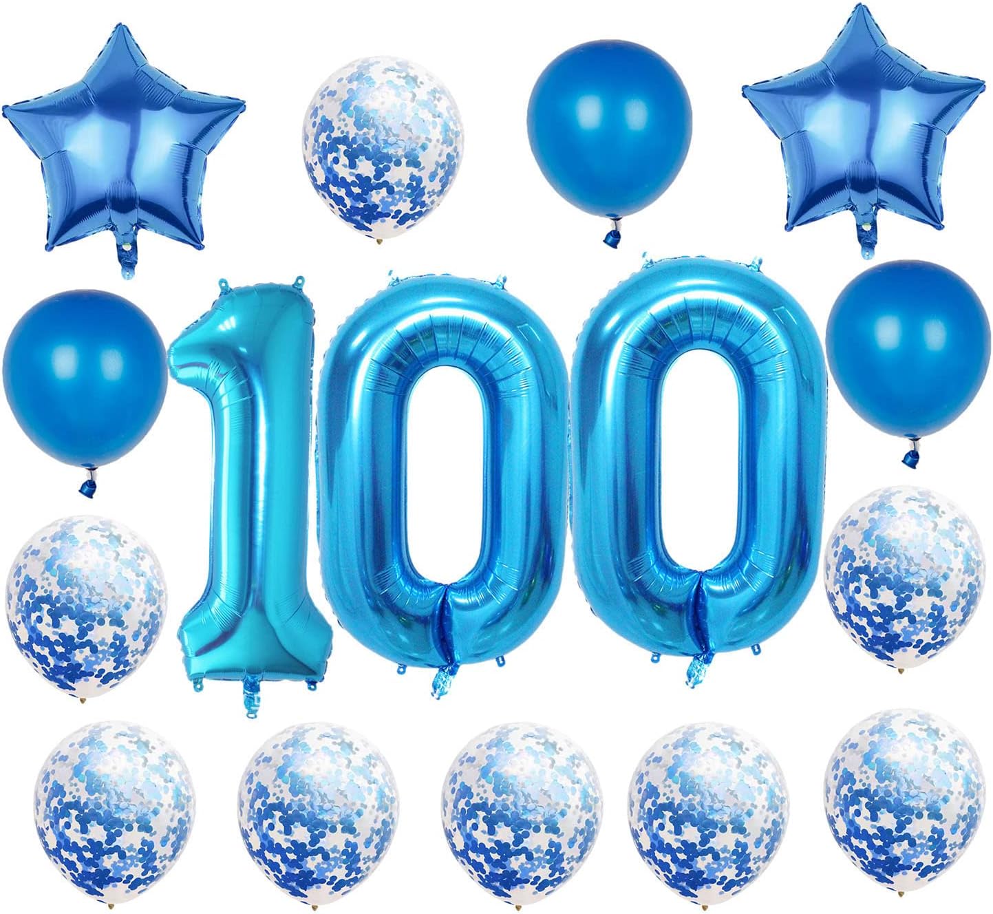 Amazon.com: 100th Birthday Decorations Party Supplies,Blue Number 100 ...