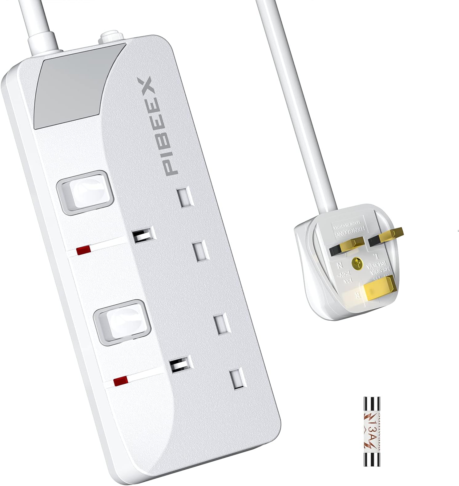 PIBEEX Extension Lead 2 Way Plug Sockets with Individual Switches Wall ...