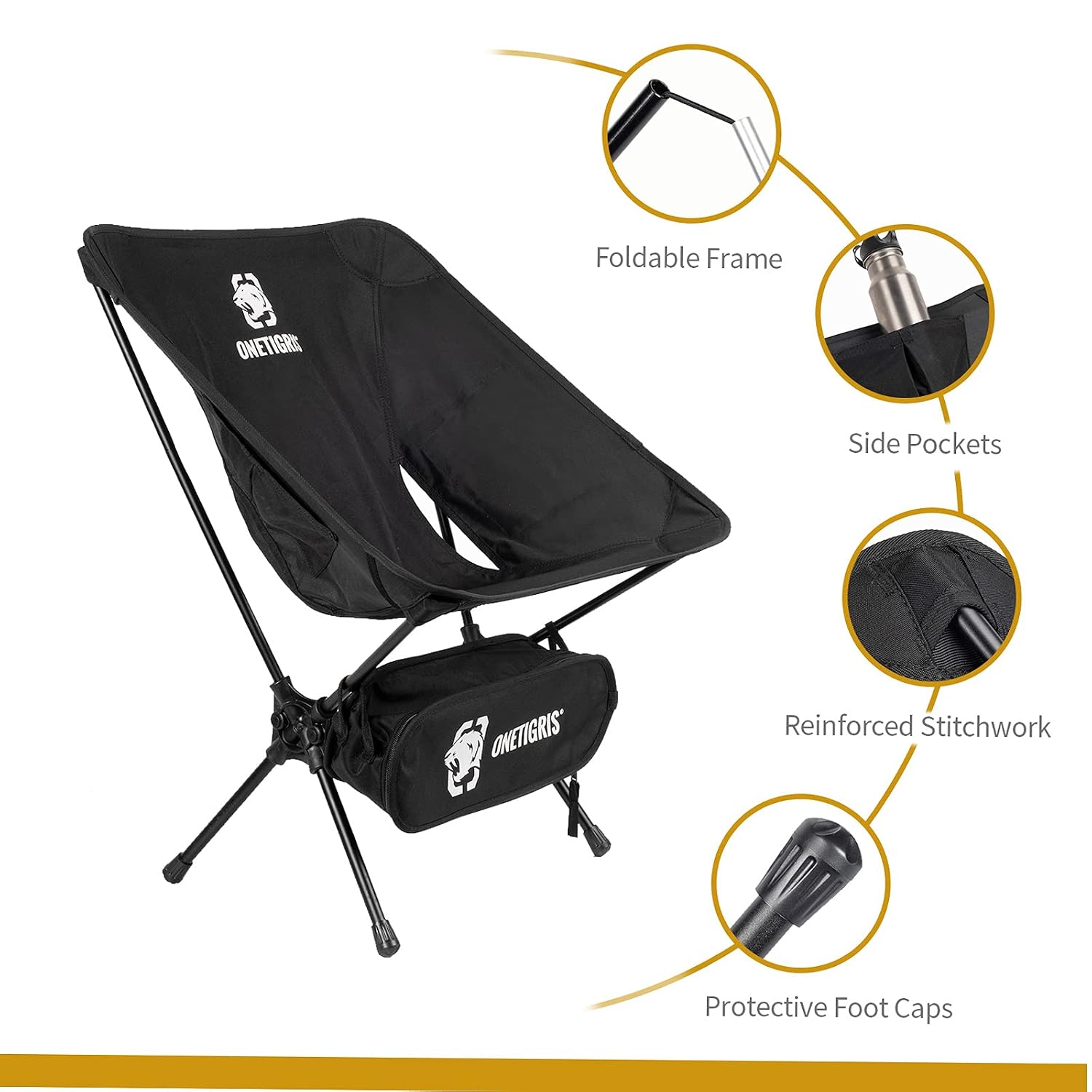 OneTigris PROMENADE Folding Camping Chair, 150kg Capacity Compact ...