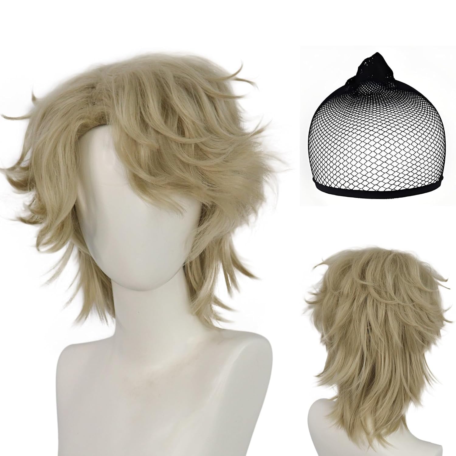Amazon.com: BESTBEL+ Hair Cap Short Blonde Wig for Men Short Spiky Wig ...