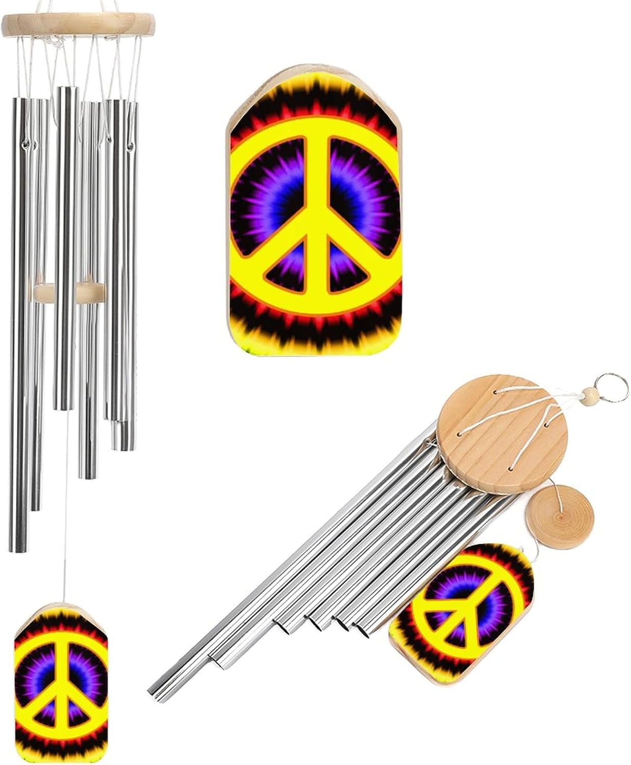 Amazon.com: Tie Dye Peace Sign Wind Chime with 6 Aluminum Tubes Outside ...