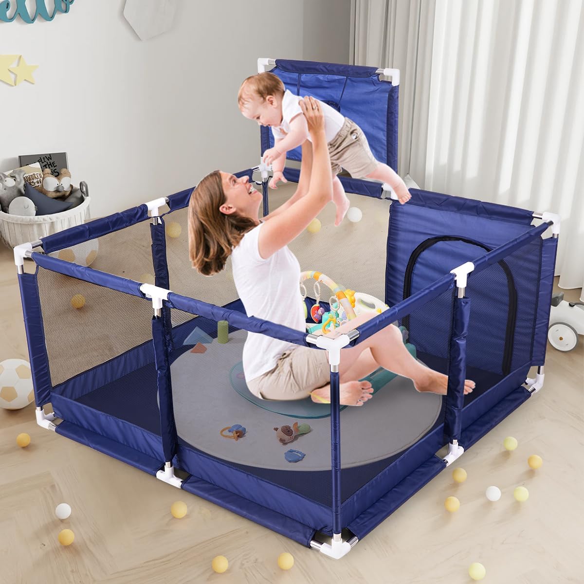 HOYRR Corral Para Bebe,120×120CM Grande Corral de Juegos Para Bebe ...