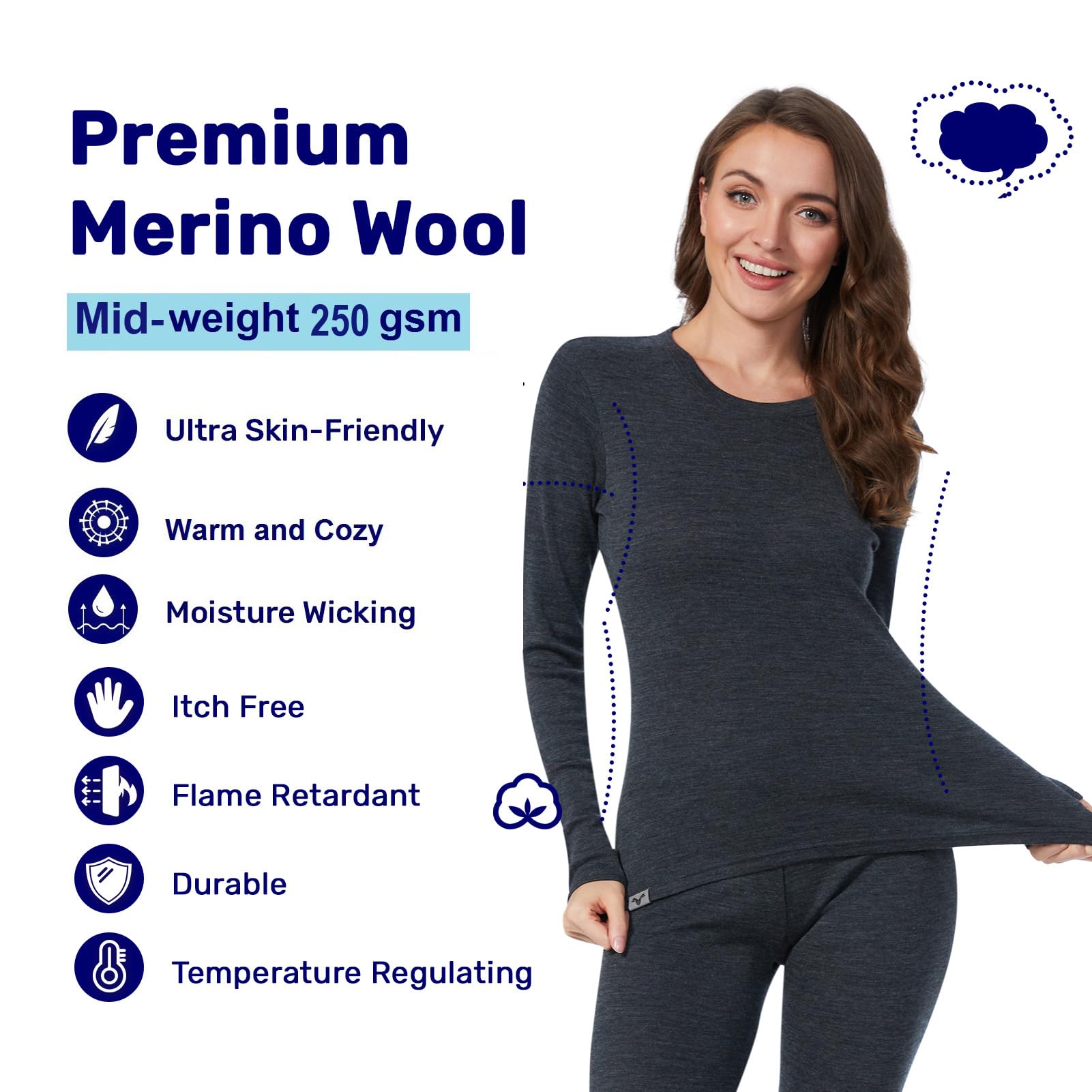 Snapklik.com : Merino Wool Base Layer Set For Women 100% Merino Wool ...
