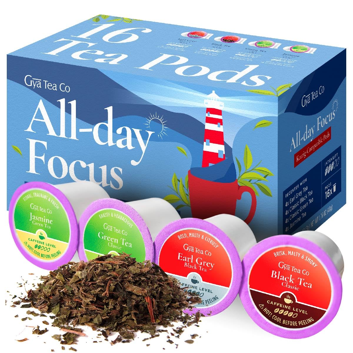 Amazon.com: Gya Tea Co All Day Focus Tea Pods Tea Gift Set (16ct) - Tea ...