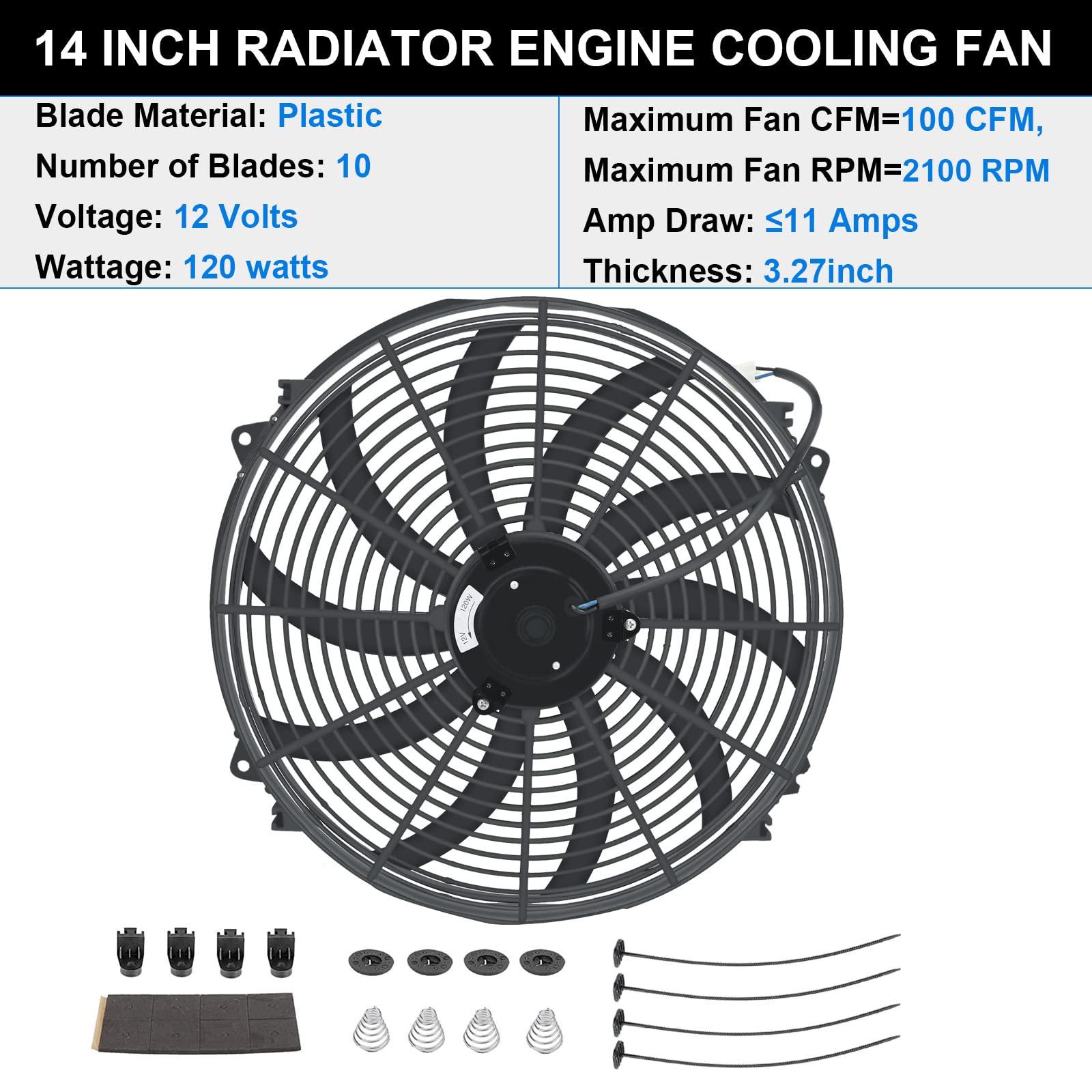 Snapklik.com : 16" Slim Push Pull 12V Electric Radiator Cooling Fan