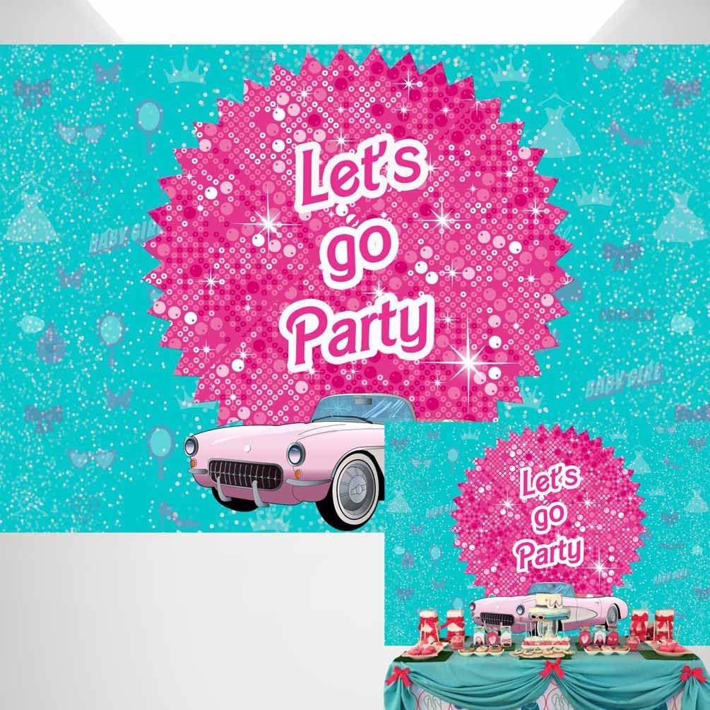 Amazon.com : Let's Go Party Backdrop Hot Pink Blue Glitter Background ...