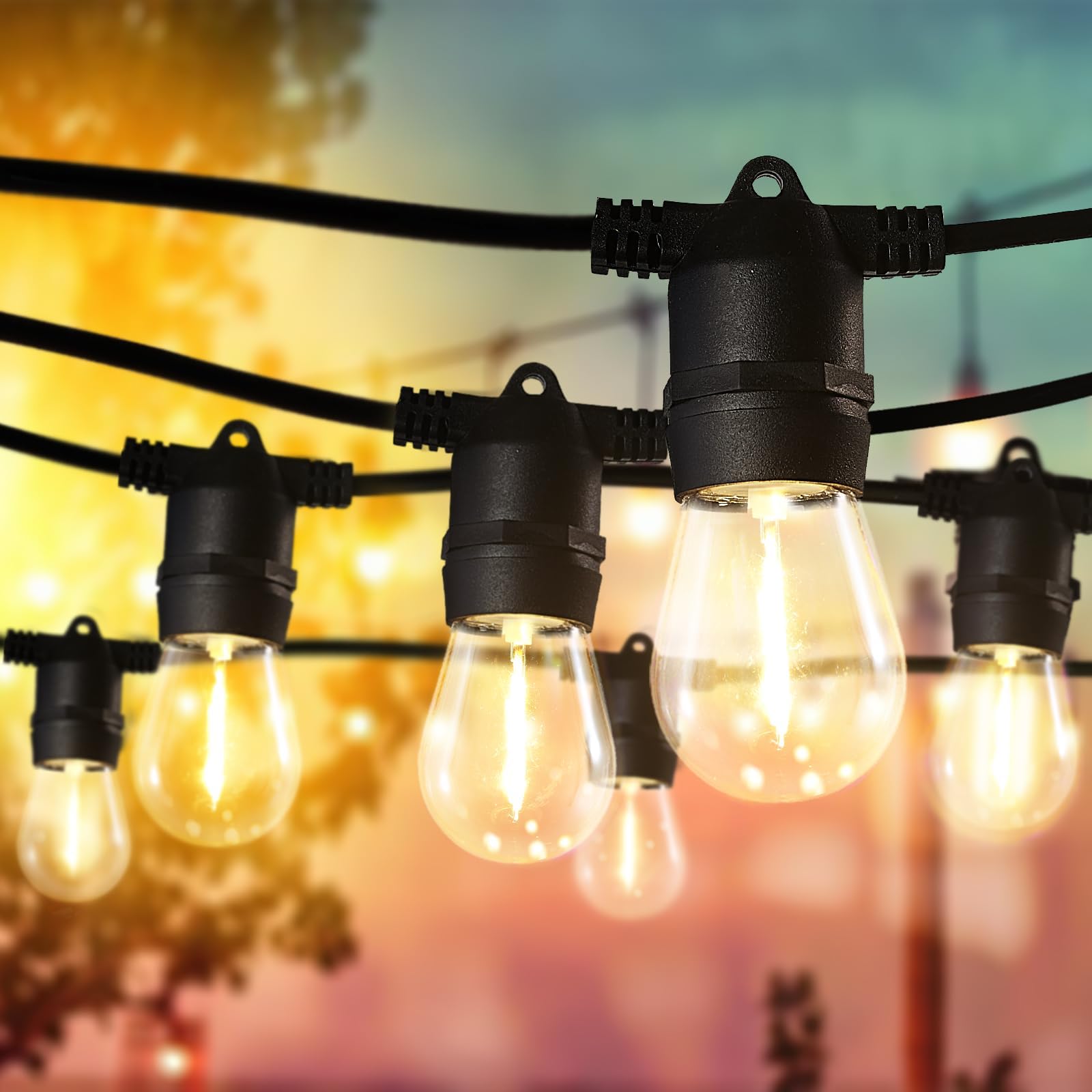 LED Outdoor String Lights- Geecol 49Ft Waterproof IP65 Commercial Grade ...