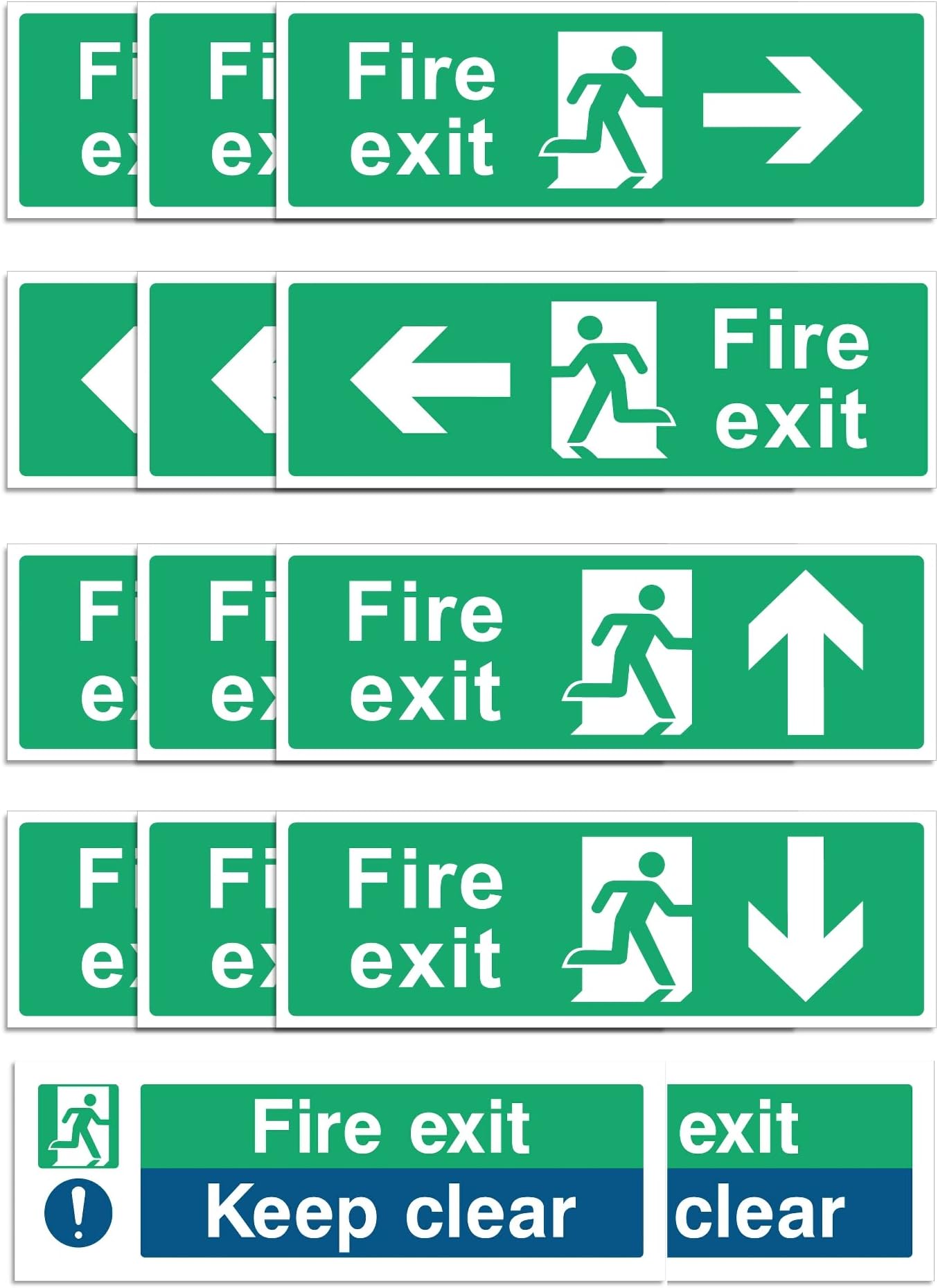 RubiGo Safety Pack of 16, Fire Exit Sign (RIGHT, LEFT, UP, DOWN ARROW ...