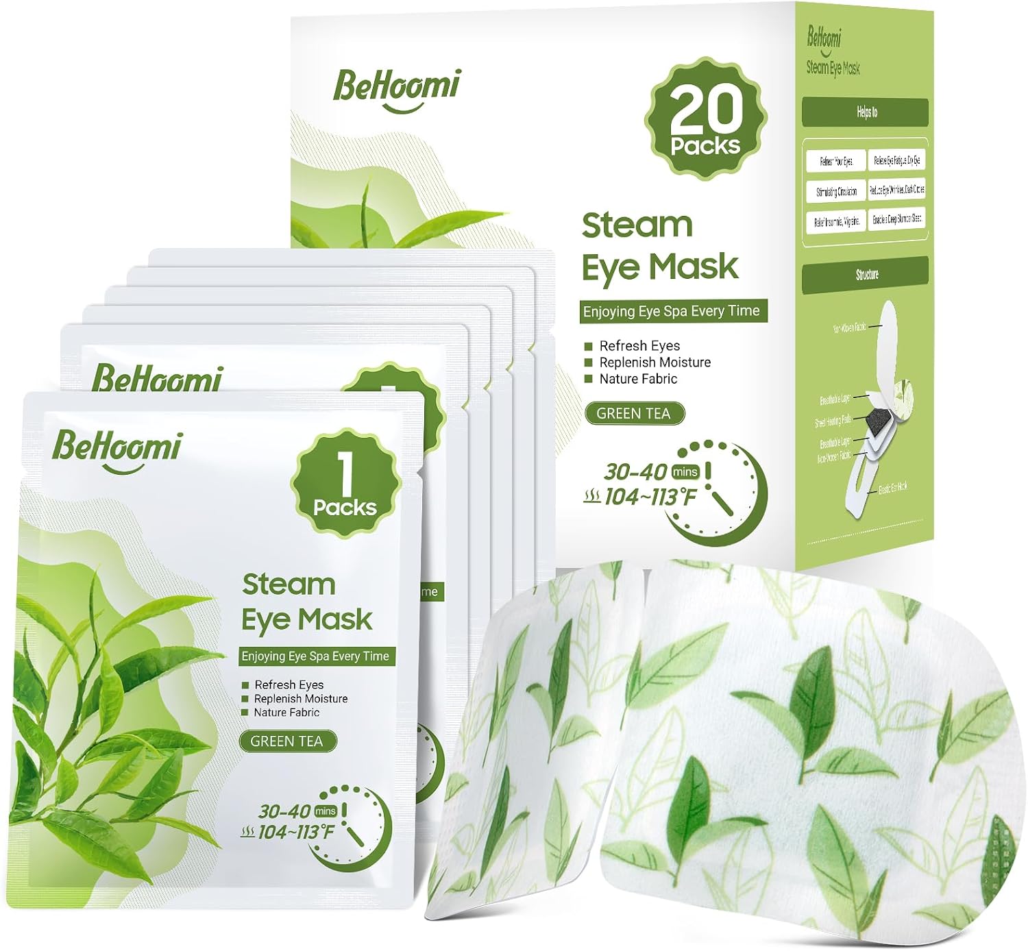 BeHoomi Steam Eye Mask, Heated Eye Mask Warm Compress for Eyes ...